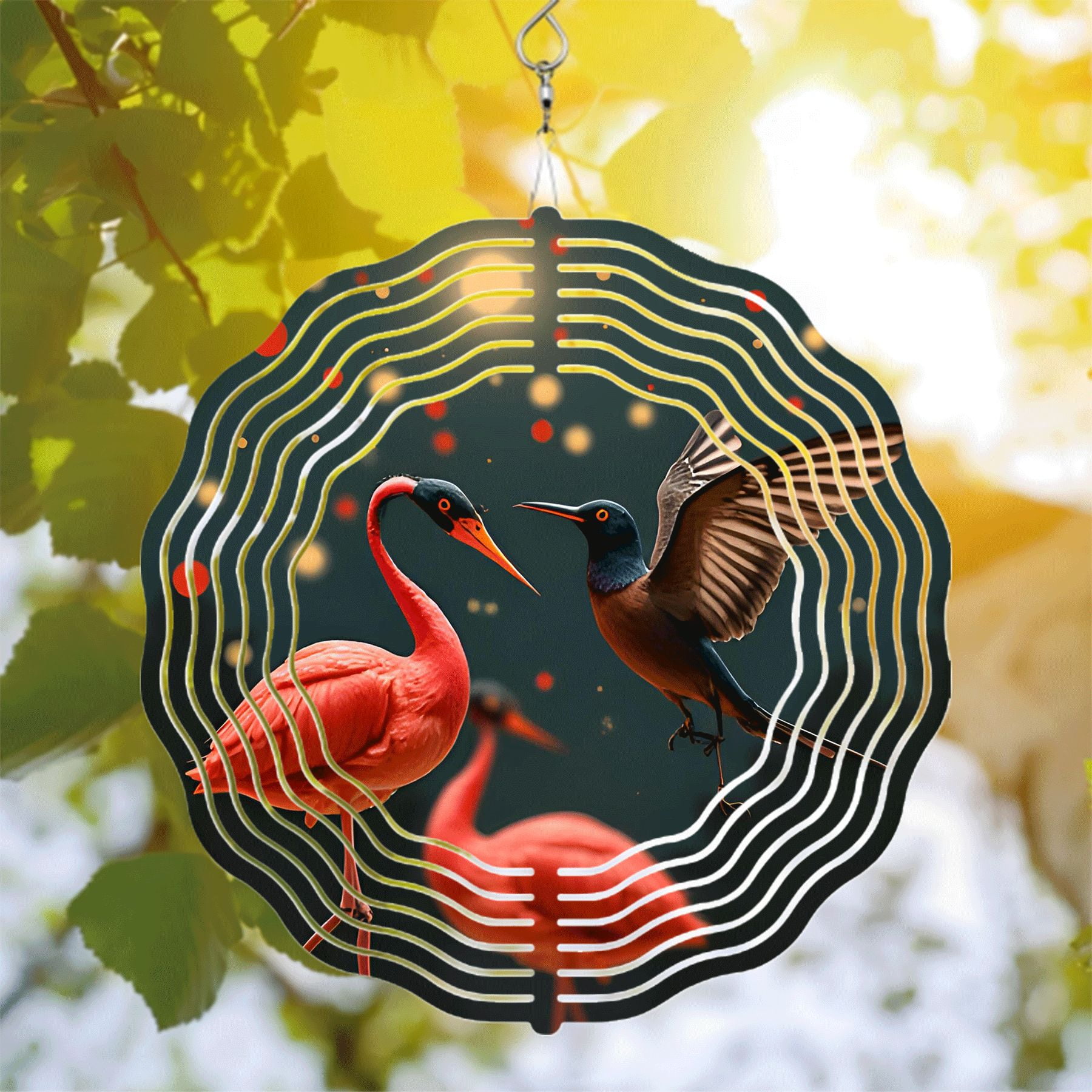 Vibrant Metal Hanging Wind Spinners with Blue Bird Design Circular ...