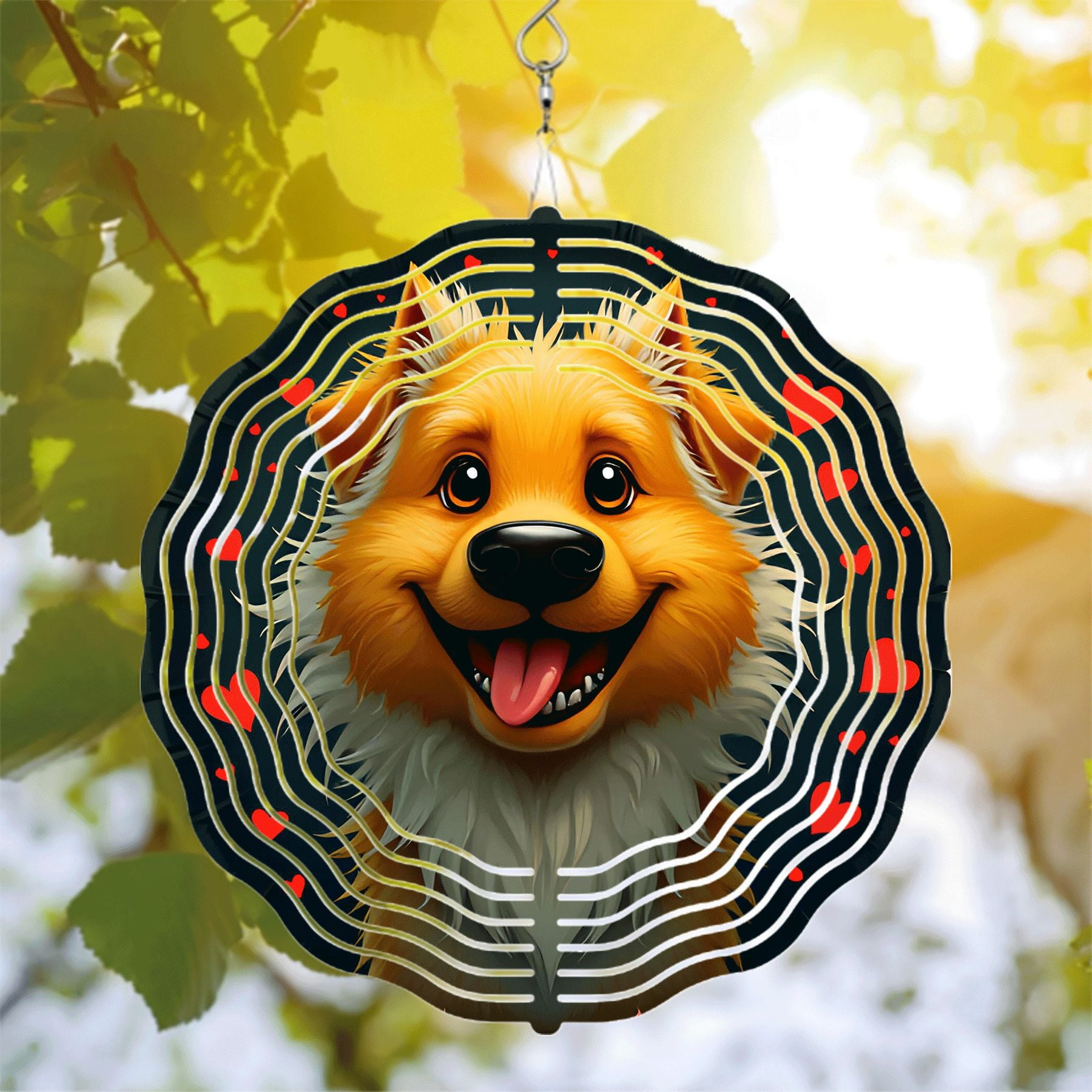 Vibrant Metal Hanging Wind Spinners with Cheerful Dog Design Concentric ...