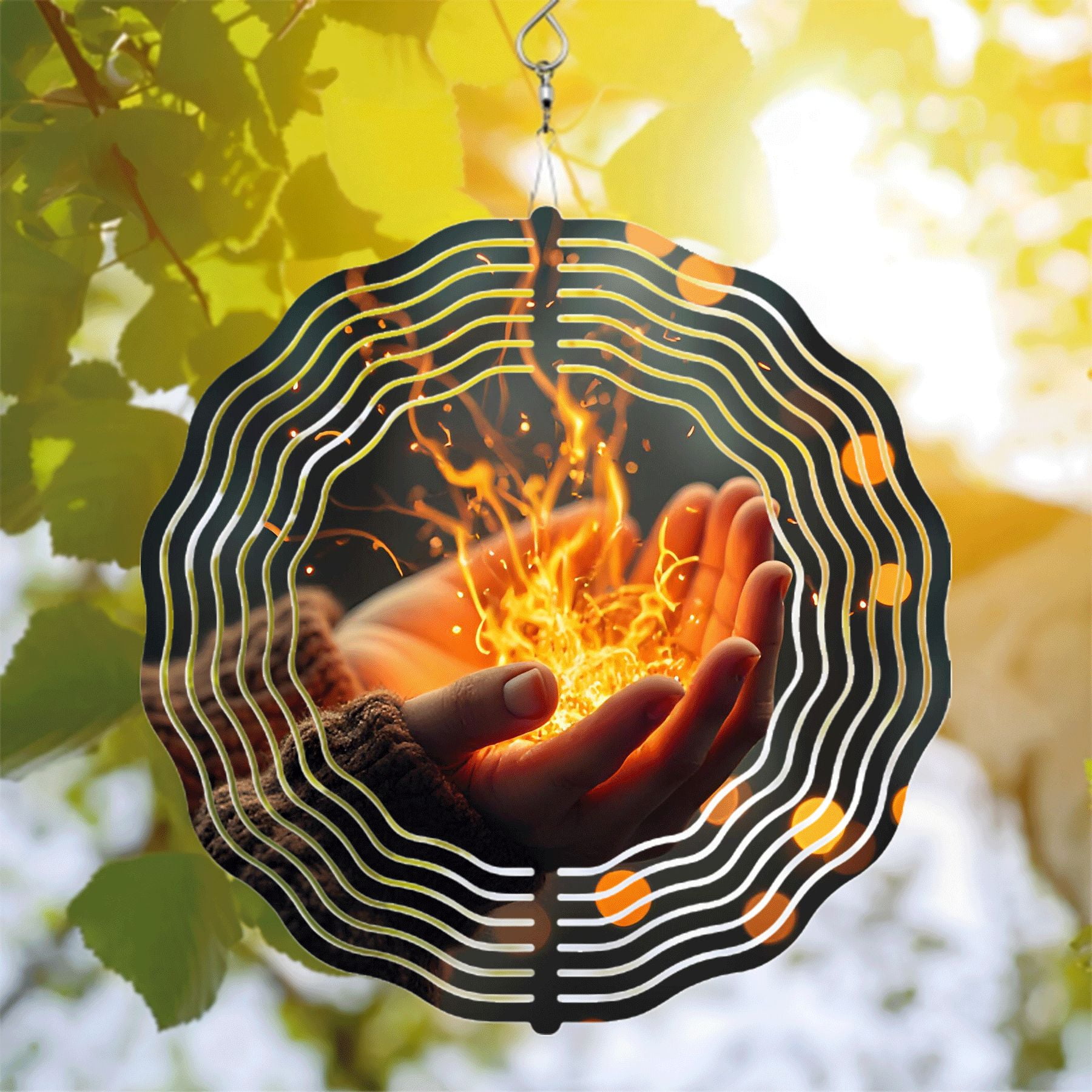 Vibrant Metal Hanging Wind Spinners with Circular Flame Design ...