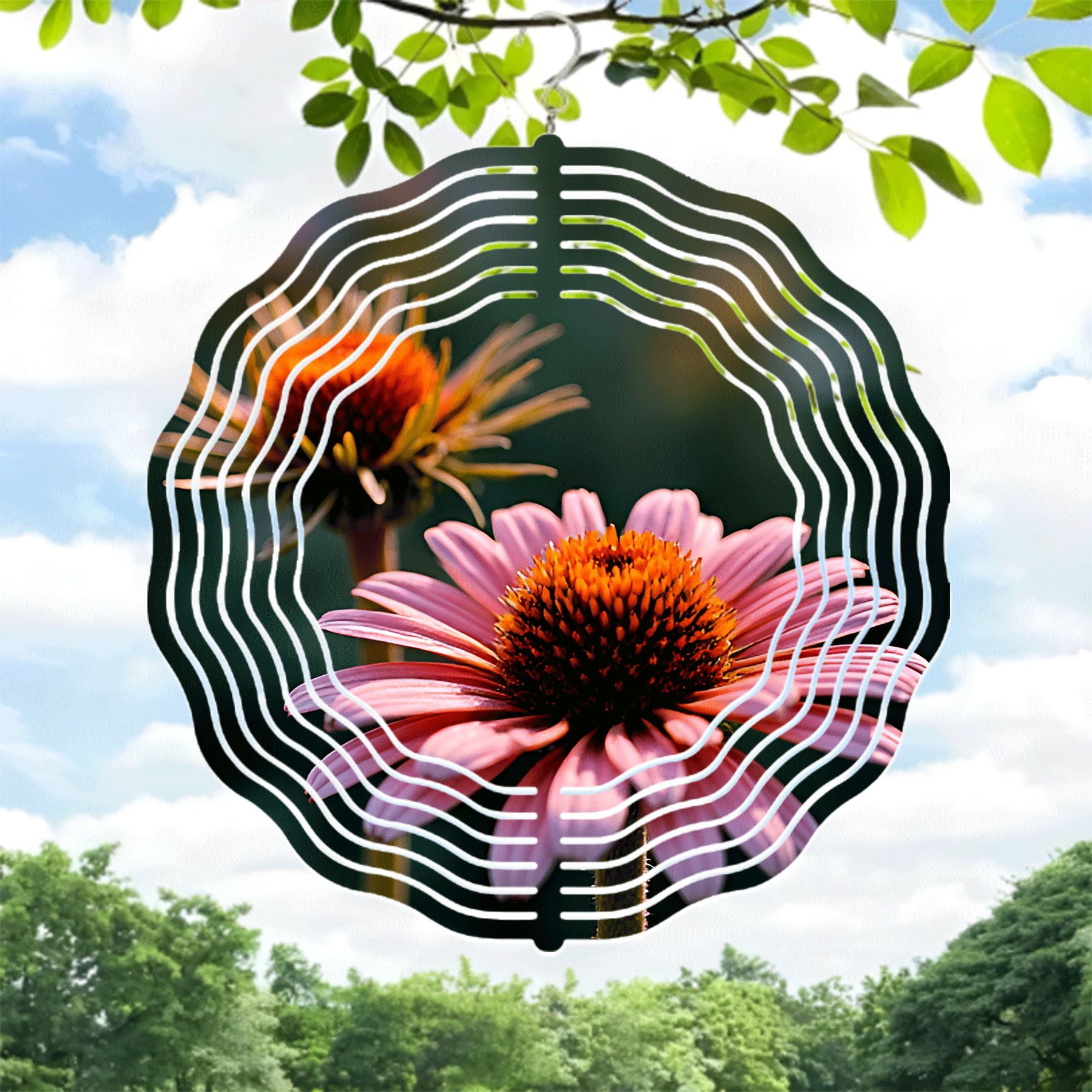 Vibrant Metal Hanging Wind Spinners with Circular White Line Design ...