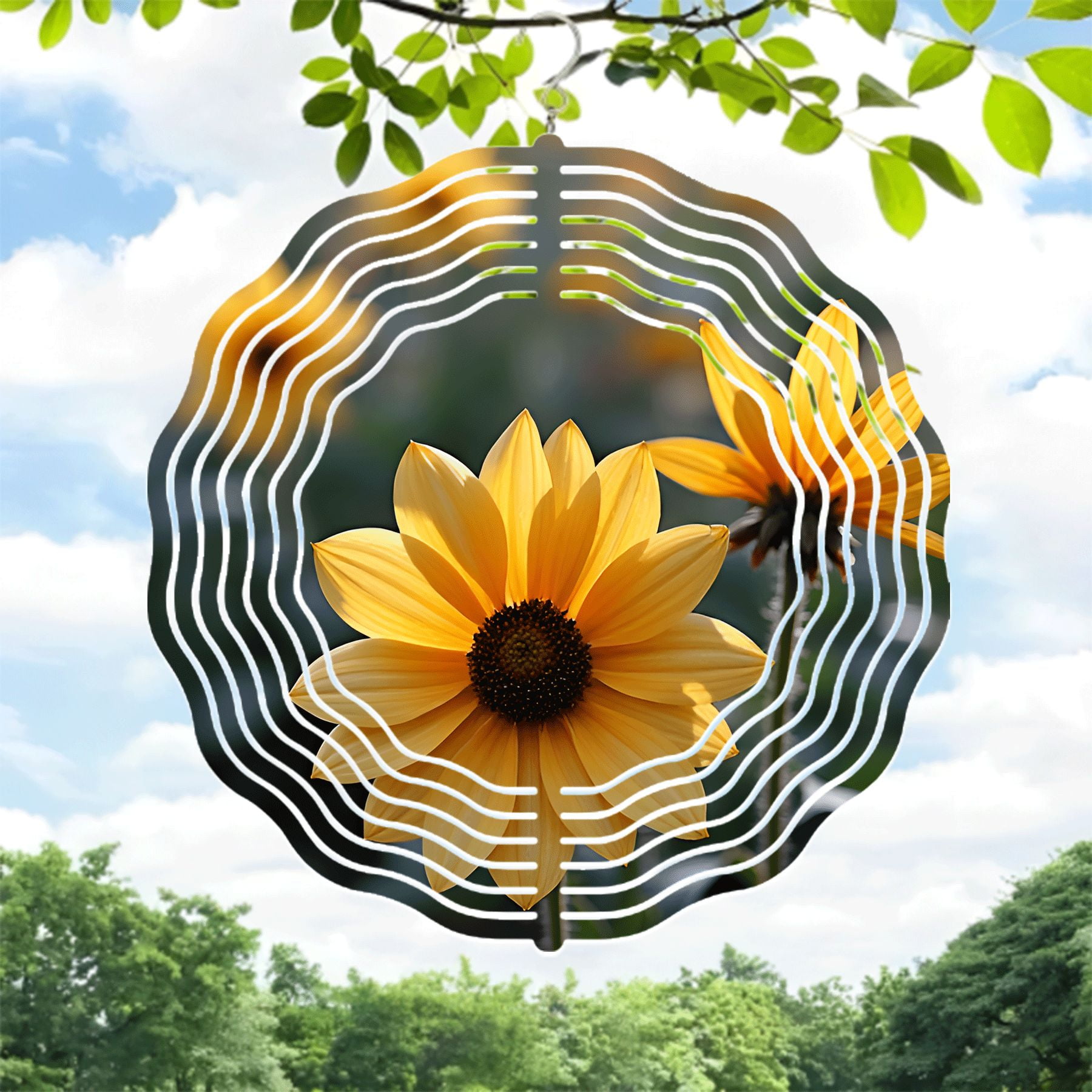 Vibrant Metal Hanging Wind Spinners with Circular White Line Patterns ...
