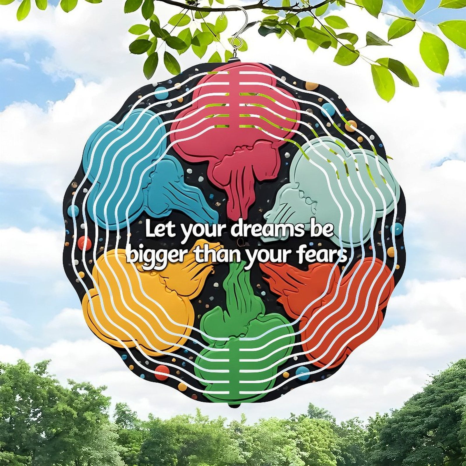 Vibrant Metal Hanging Wind Spinners with Colorful Brain Design ...