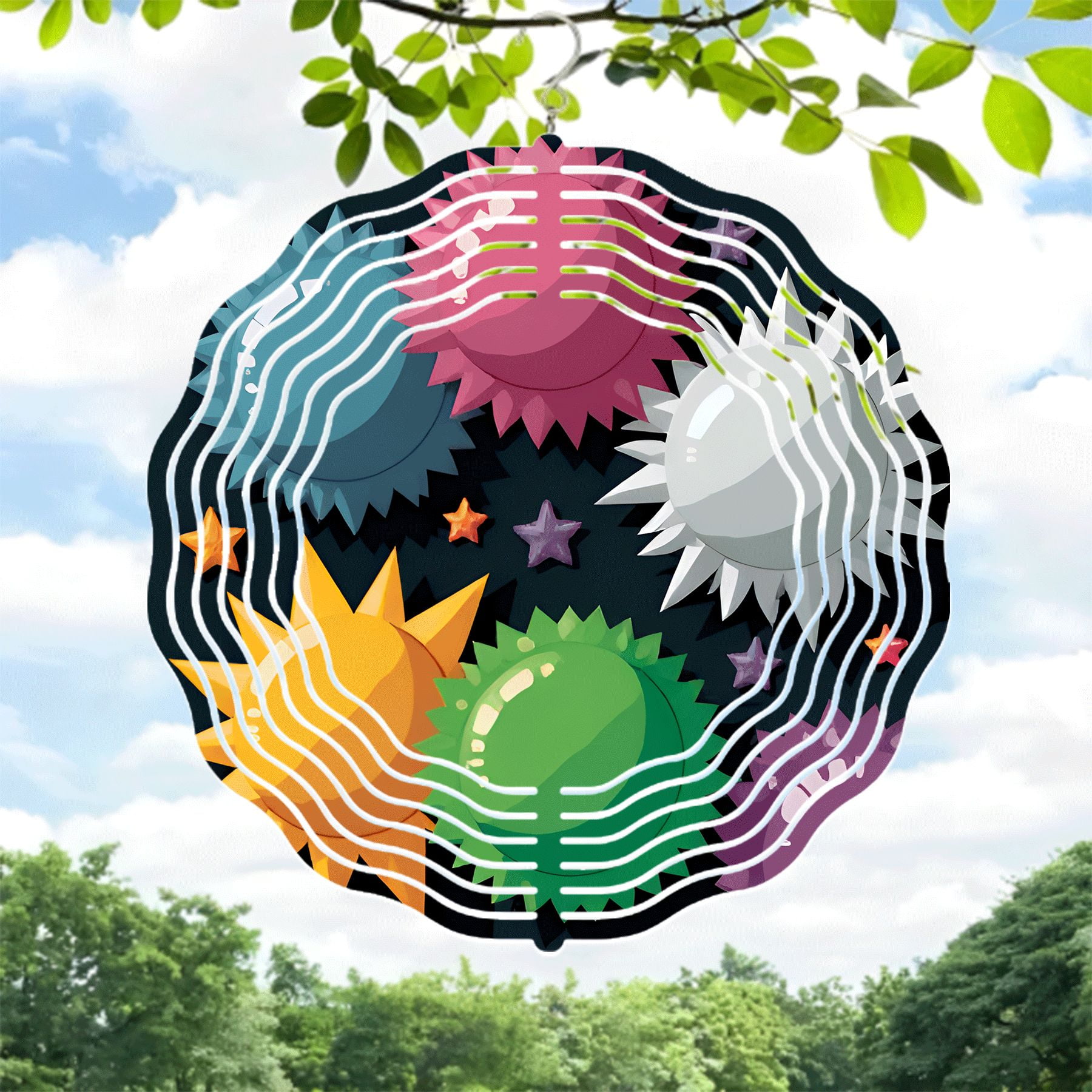 Vibrant Metal Hanging Wind Spinners with Colorful Spherical Designs ...