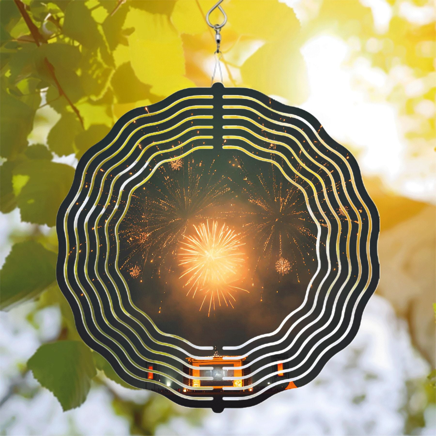 Vibrant Metal Hanging Wind Spinners with Concentric Sound Wave Design ...