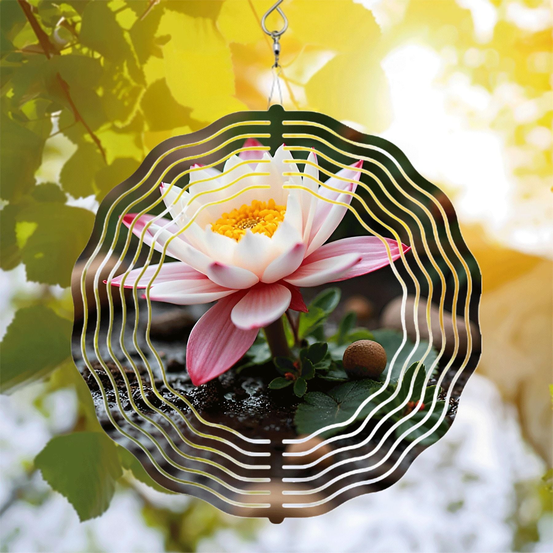 Vibrant Metal Hanging Wind Spinners with Concentric Wave Design ...