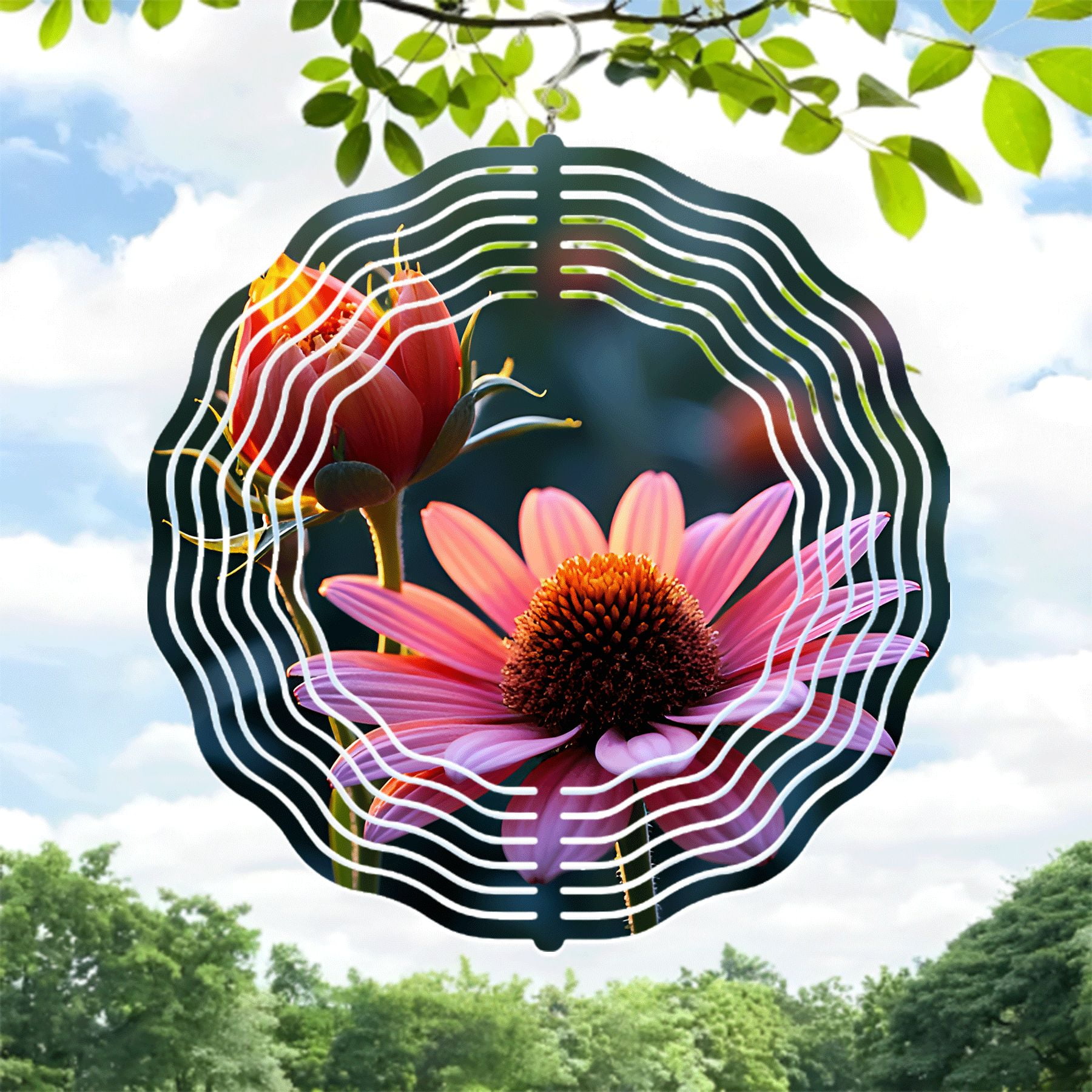 Vibrant Metal Hanging Wind Spinners with Concentric Wave Design ...