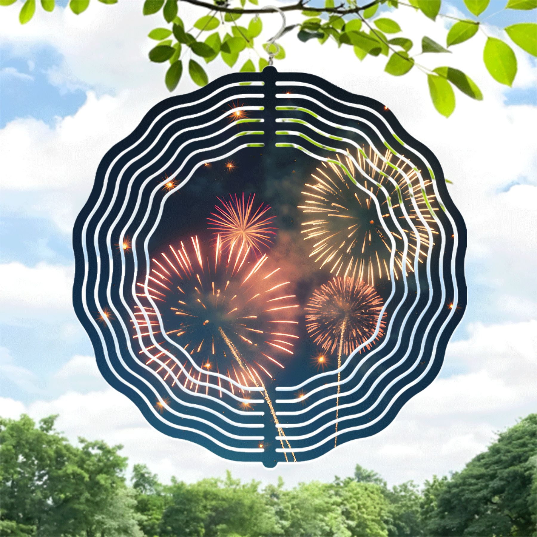 Vibrant Metal Hanging Wind Spinners with Concentric Wave Design ...