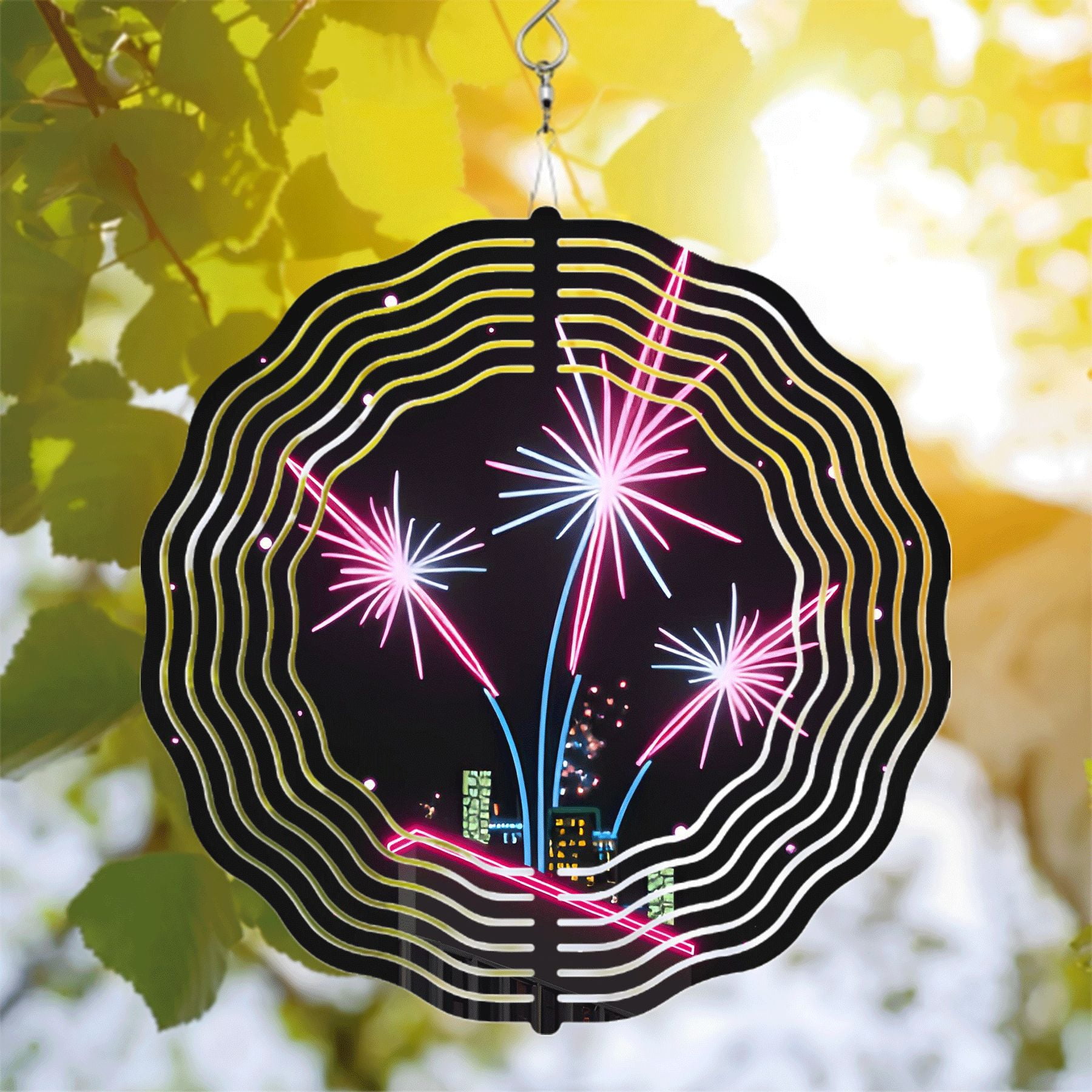 Vibrant Metal Hanging Wind Spinners with Concentric Wave Design ...