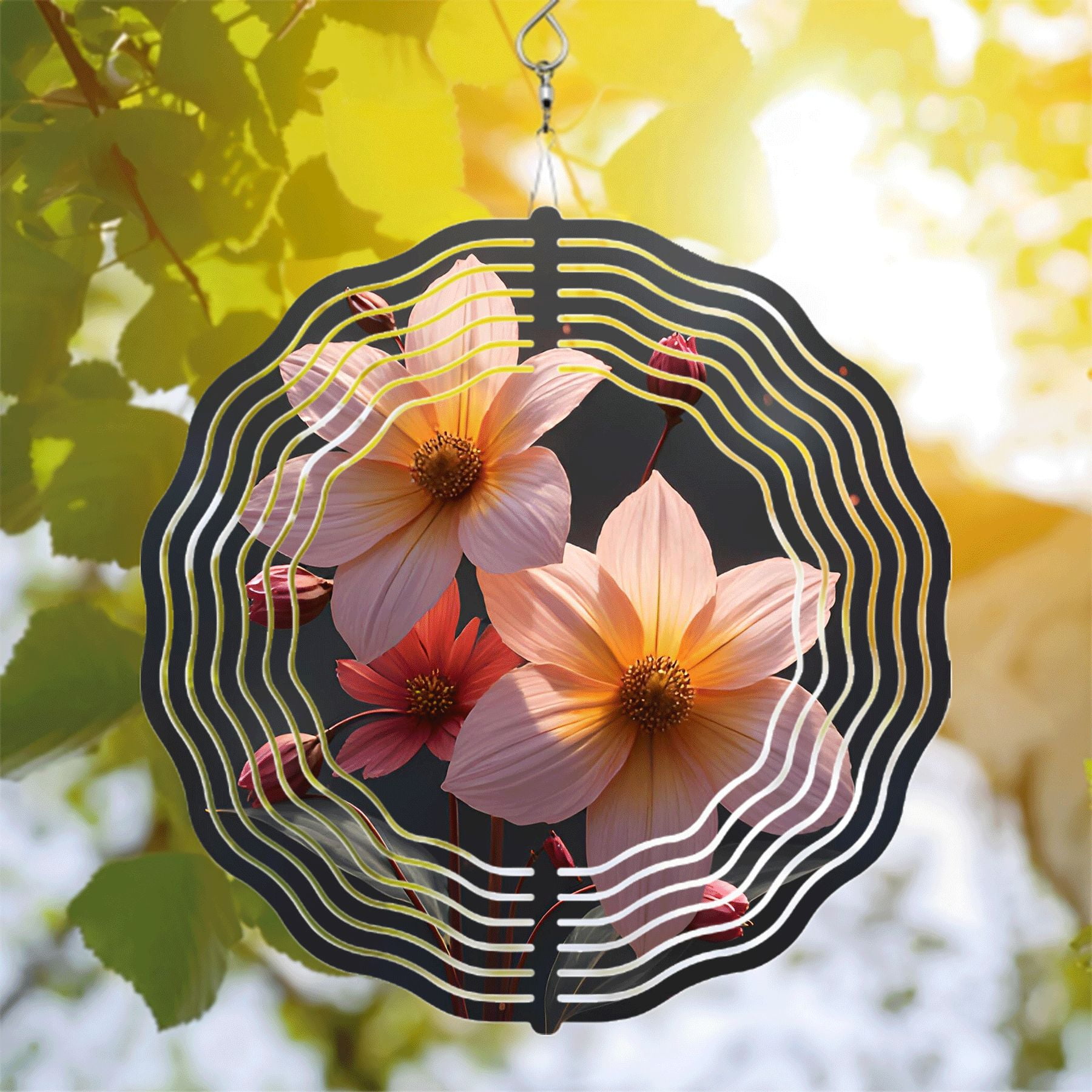 Vibrant Metal Hanging Wind Spinners with Concentric Wave Design ...