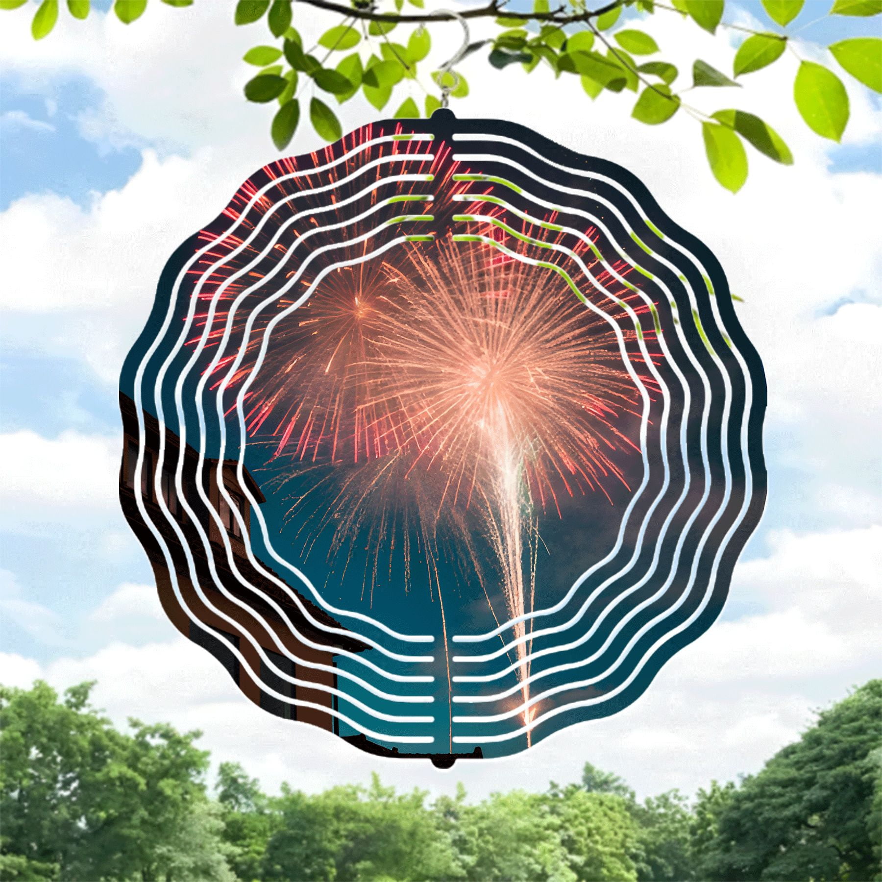 Vibrant Metal Hanging Wind Spinners with Concentric Wave Design ...