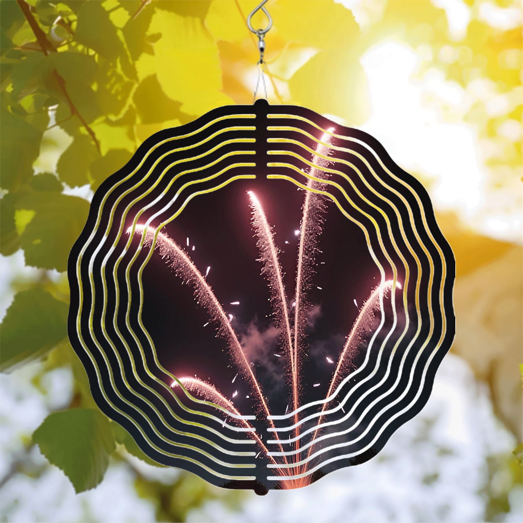 Vibrant Metal Hanging Wind Spinners with Concentric Wave Design ...