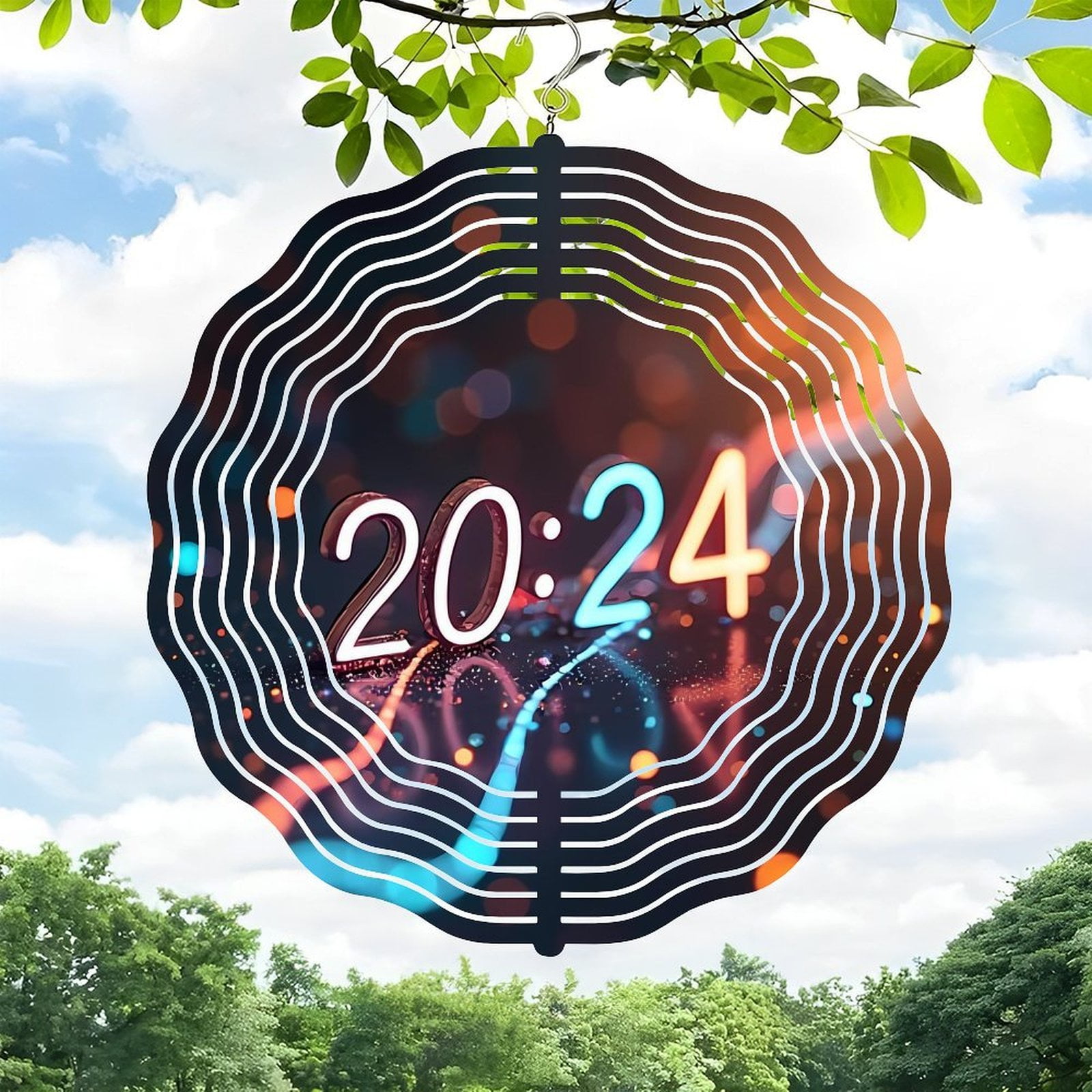 Vibrant Metal Hanging Wind Spinners with Concentric Wave Patterns ...