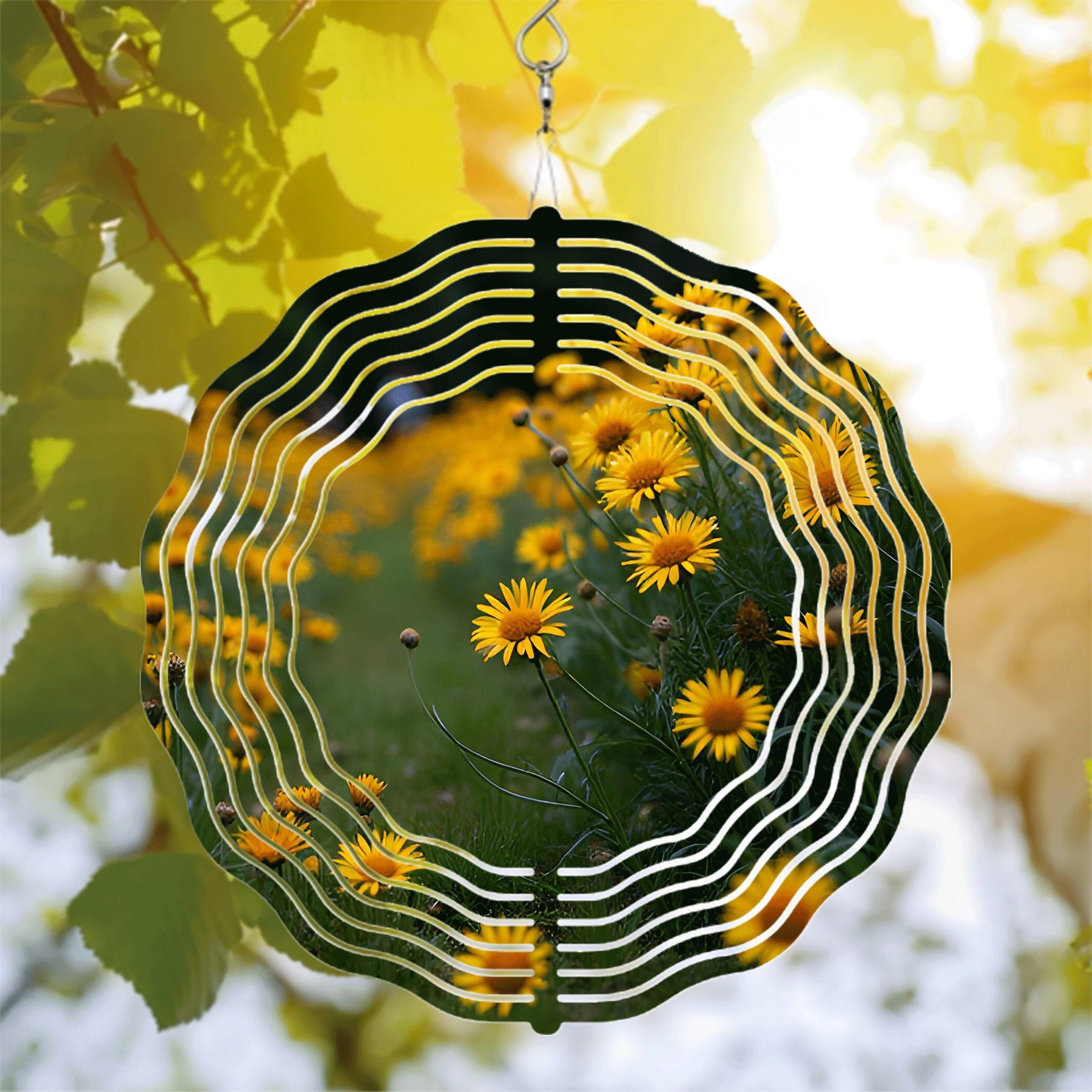 Vibrant Metal Hanging Wind Spinners with Concentric White Line Design ...