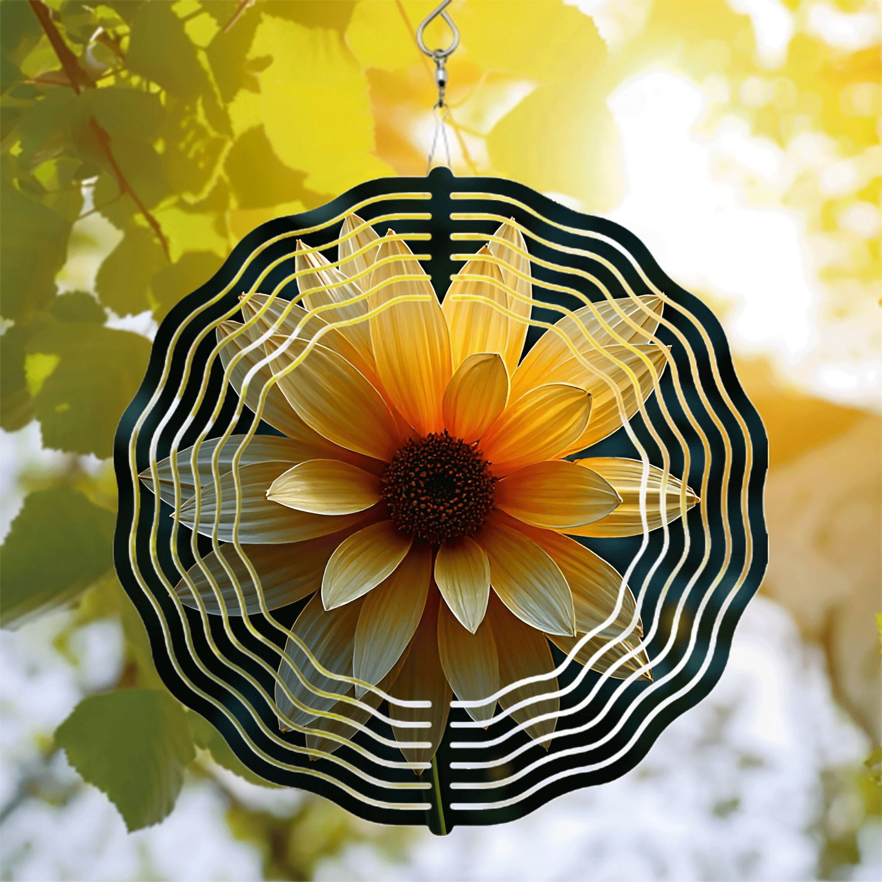 Vibrant Metal Hanging Wind Spinners with Intricate Sunflower Design ...