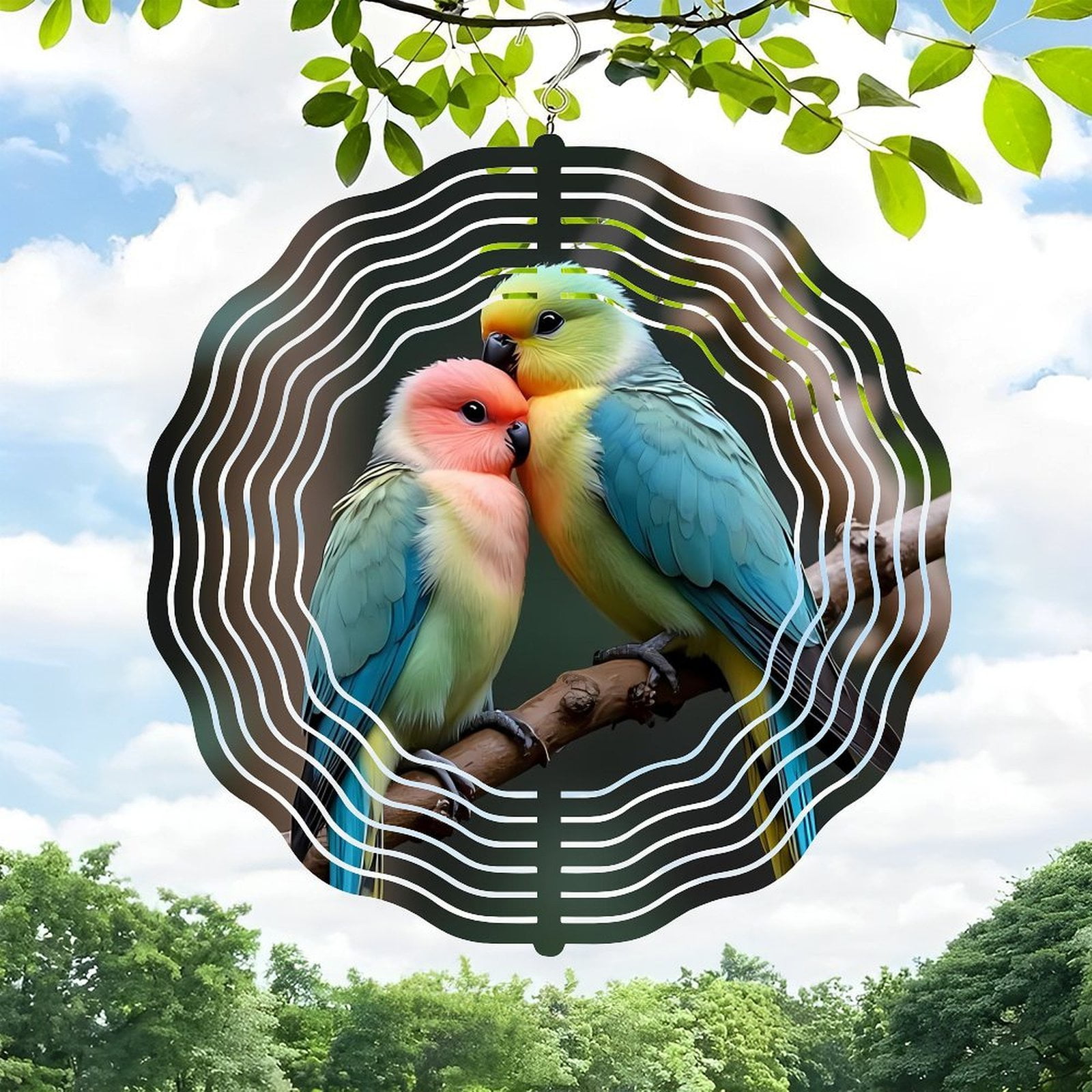 Vibrant Metal Hanging Wind Spinners with Parrot Design & Sound Wave ...