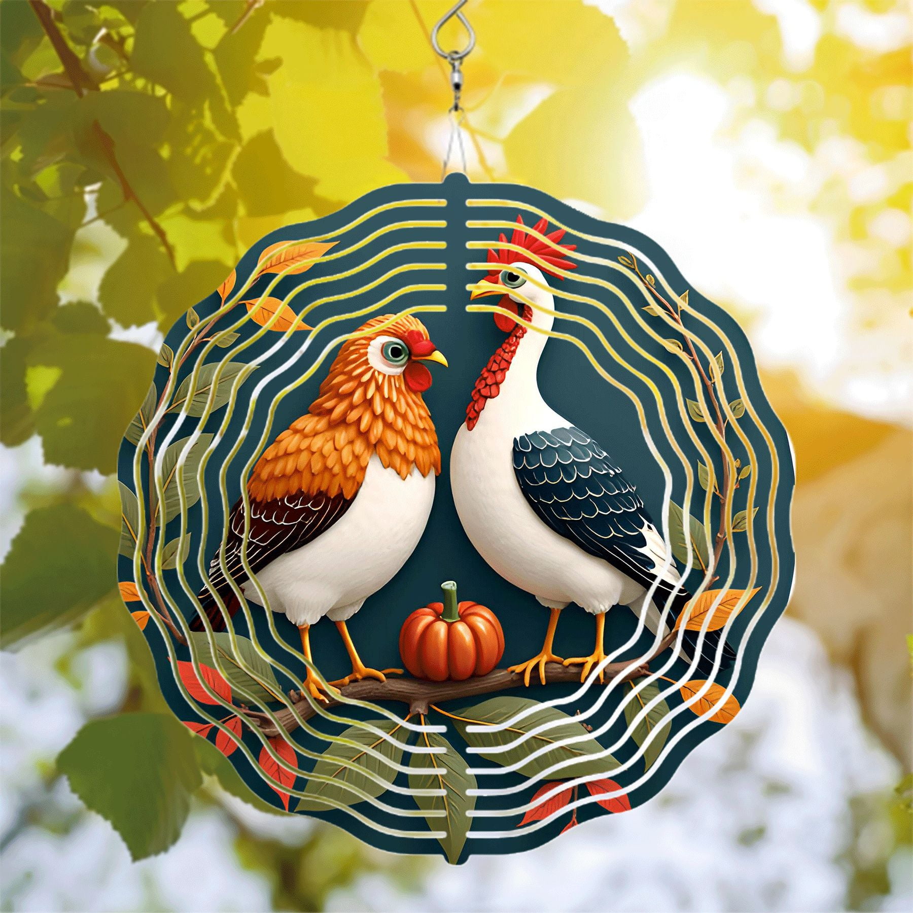 Vibrant Metal Hanging Wind Spinners with Rooster & Turkey Design Autumn ...