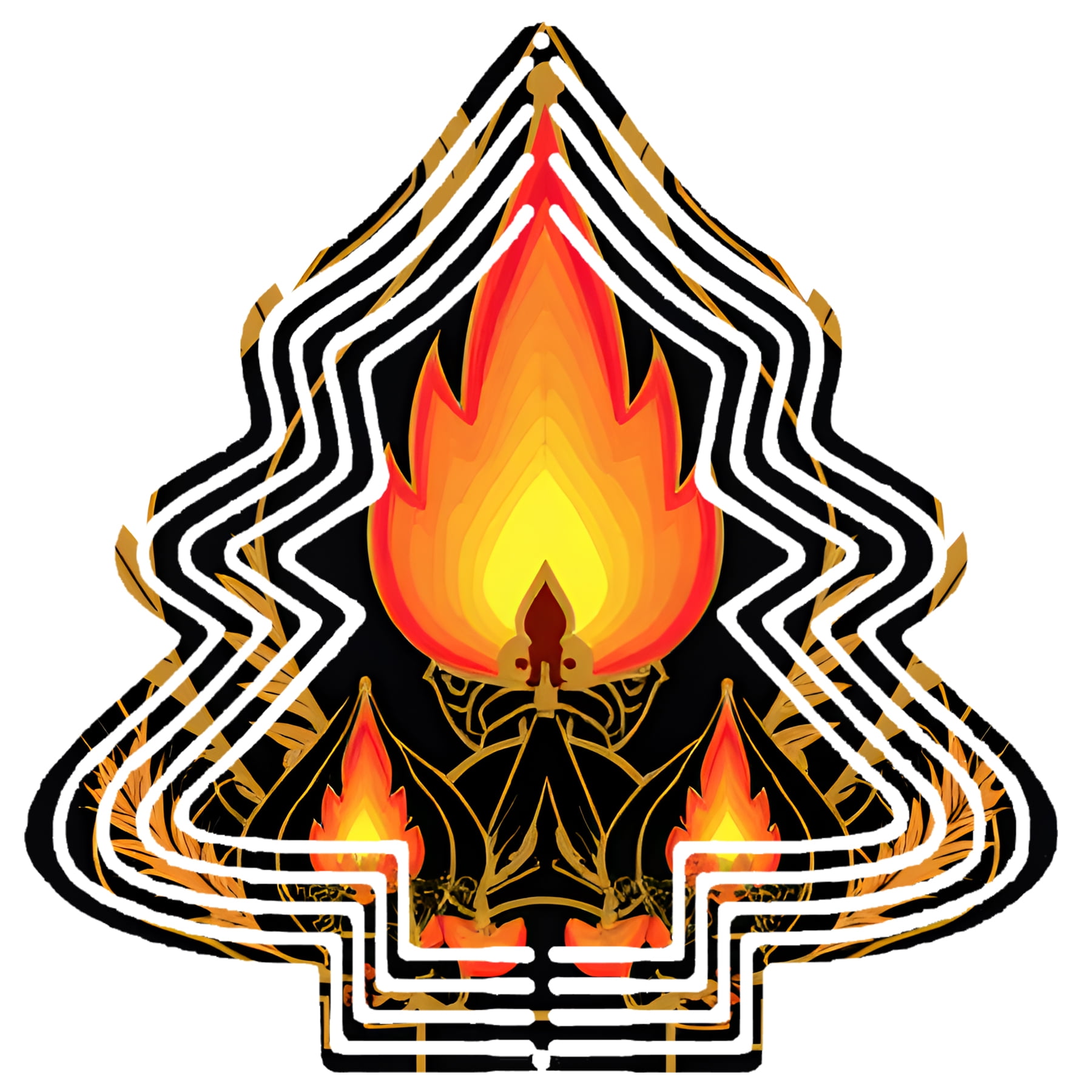 Vibrant Metal Tree-Shaped Wind Spinner with Abstract Flame Patterns ...