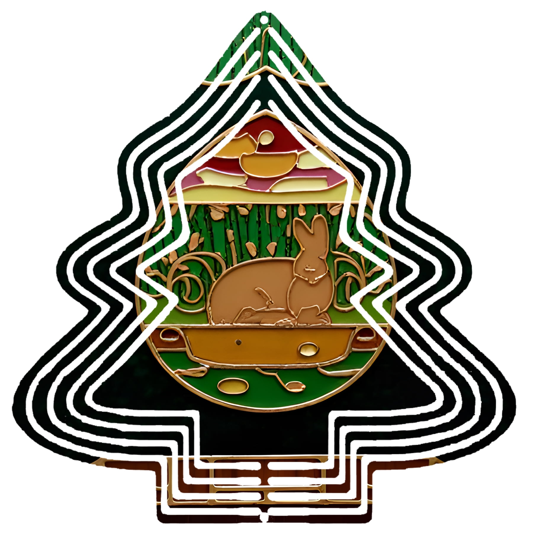Vibrant Metal Tree-Shaped Wind Spinner with Intricate Rabbit Emblem ...