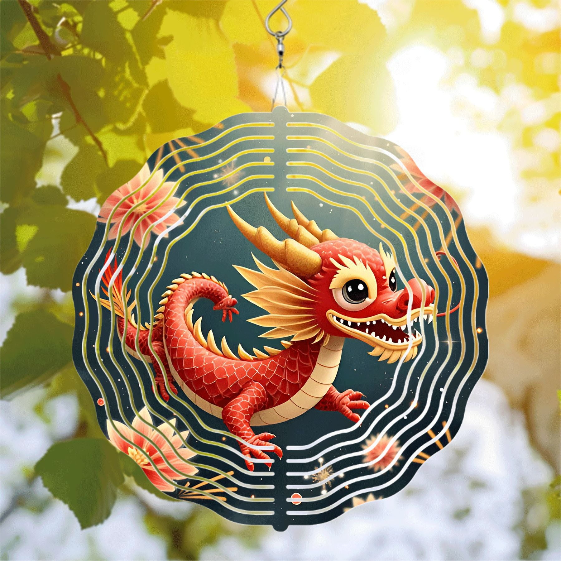 Vibrant Metal Wind Spinner & Chime - Floral Patterns & Sound Wave ...