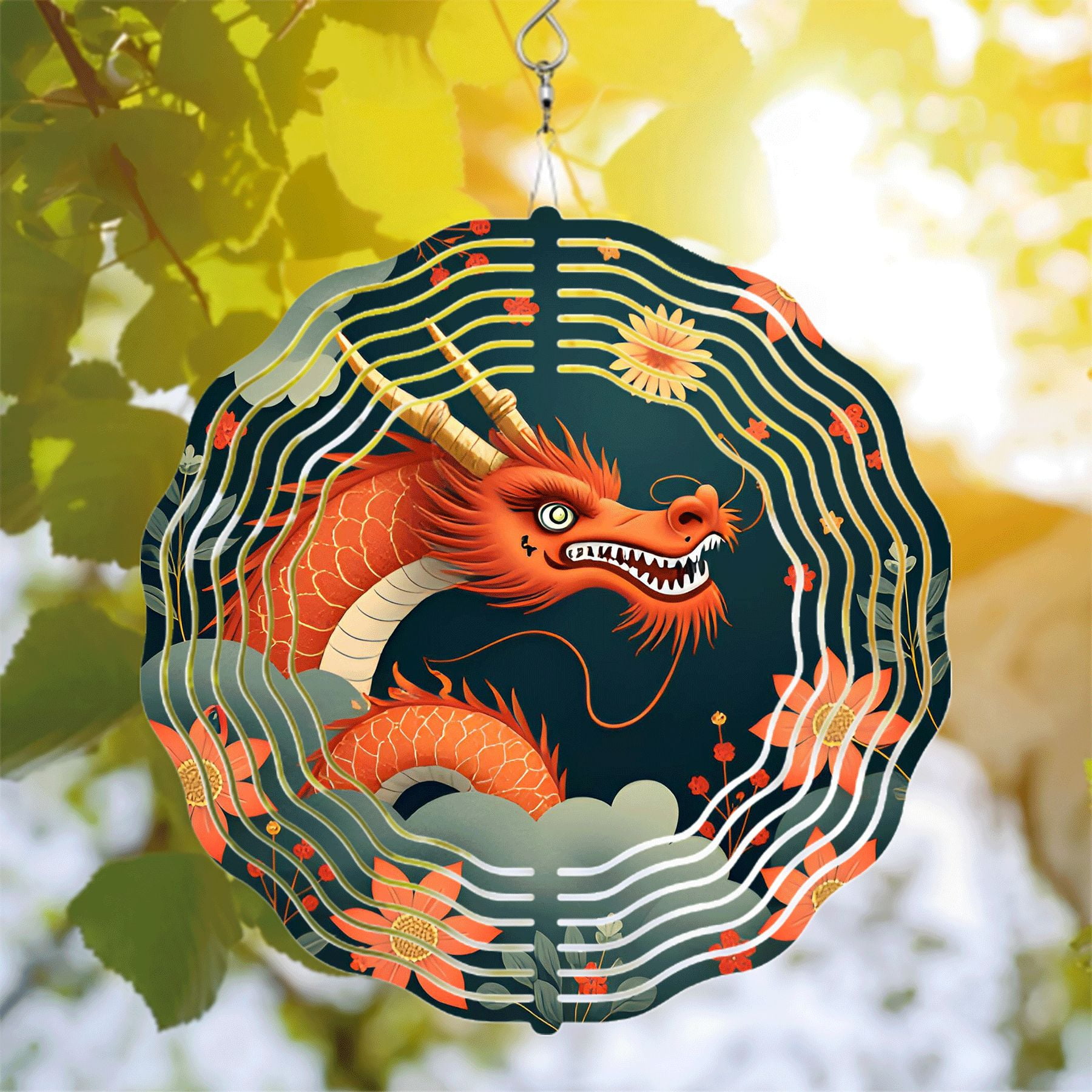 Vibrant Metal Wind Spinner & Chime - Intricate Scales Floral Patterns ...
