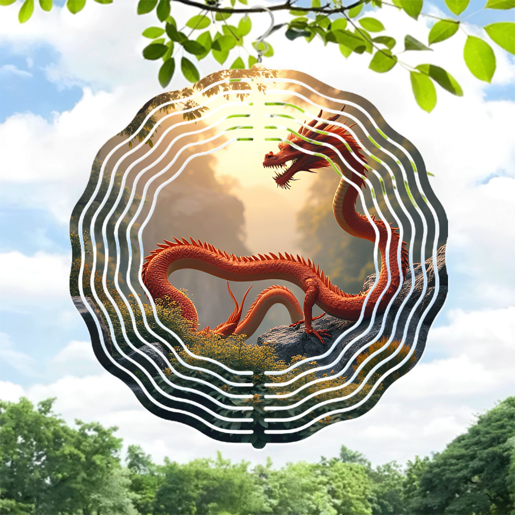 Vibrant Metal Wind Spinner & Chime - Intricate Scales Majestic Design ...