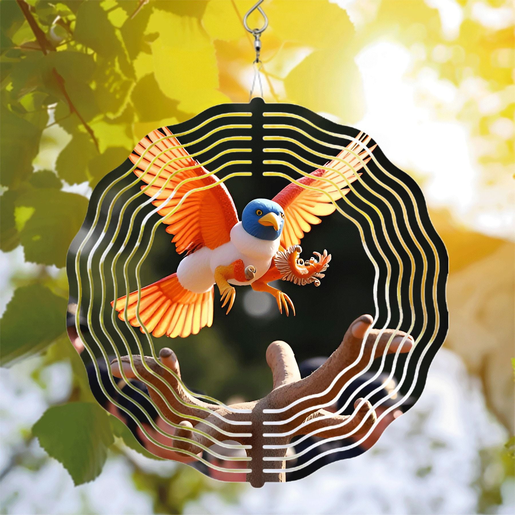 Vibrant Metal Wind Spinner with Blue Bird & Orange Wings - Stunning ...