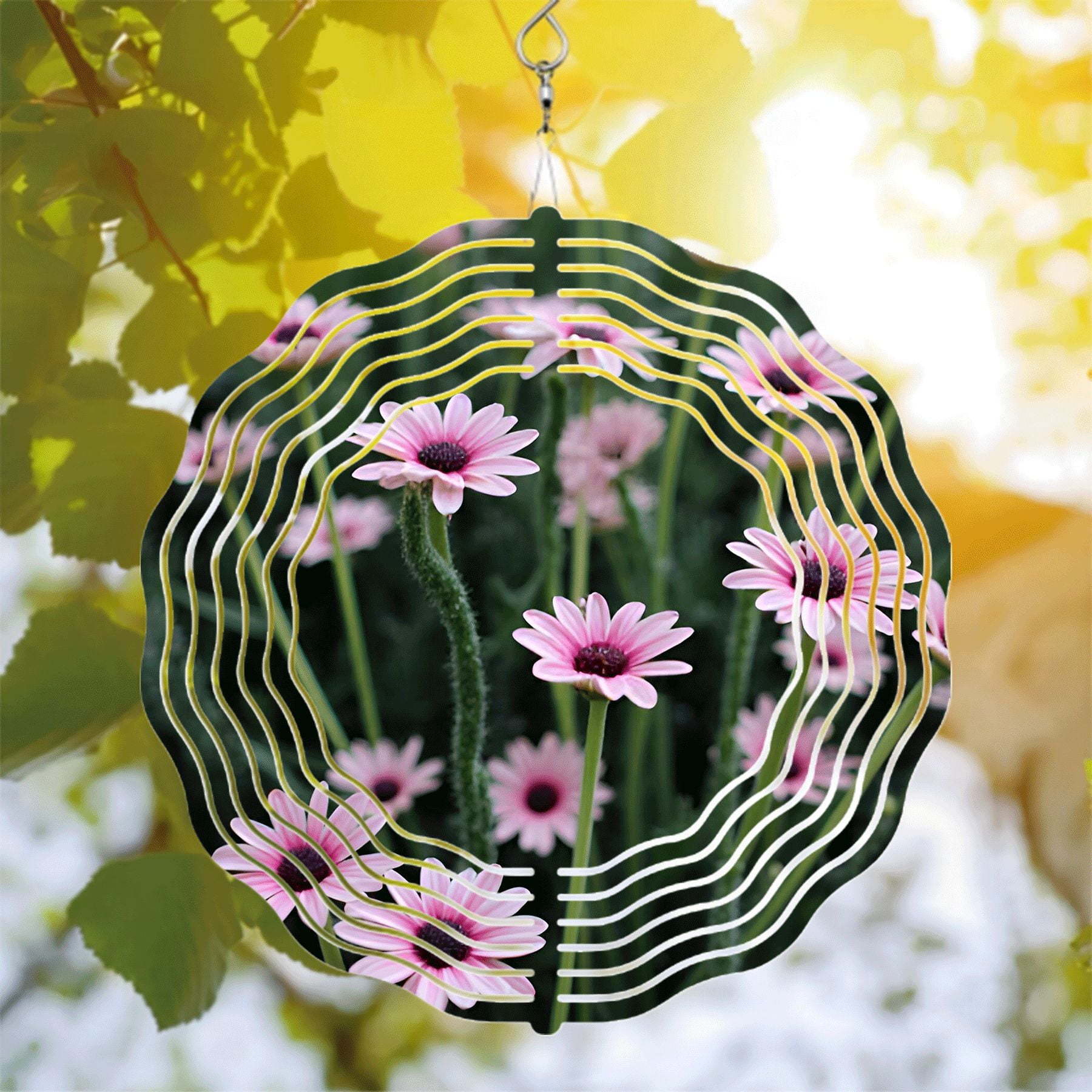 Vibrant Metal Wind Spinner with Circular Pattern & Concentric White ...