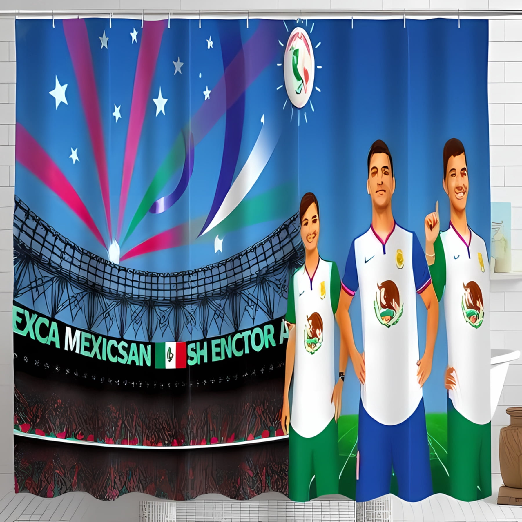 Vibrant Mexican Soccer Shower Curtain with Player Design Colorful ...