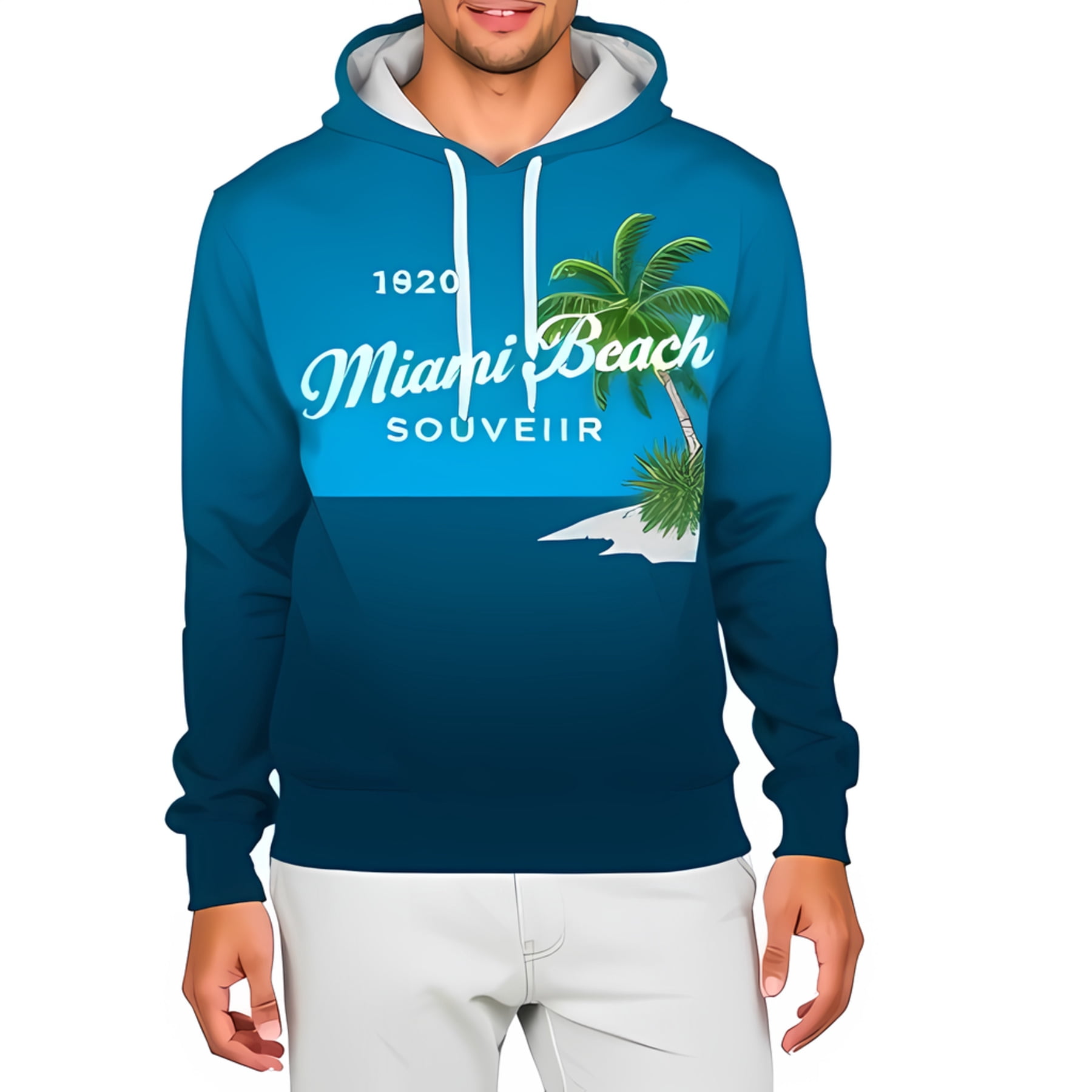 Vibrant Miami Beach Souvenir 3D Hoodie - Ocean Inspired Gradient with ...