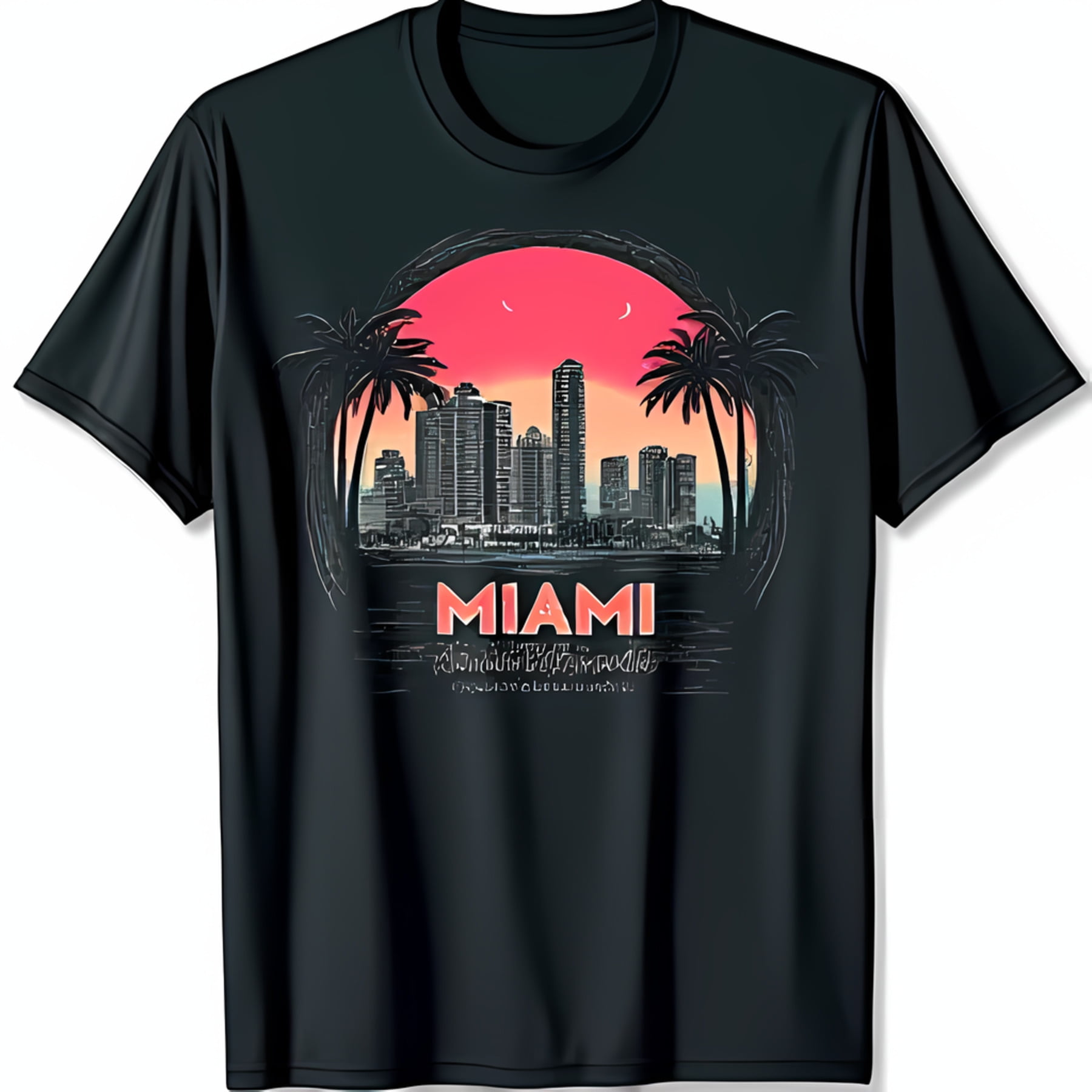 Vibrant Miami Graphic Black T-Shirt with Bold Pink Miami Text - Walmart ...