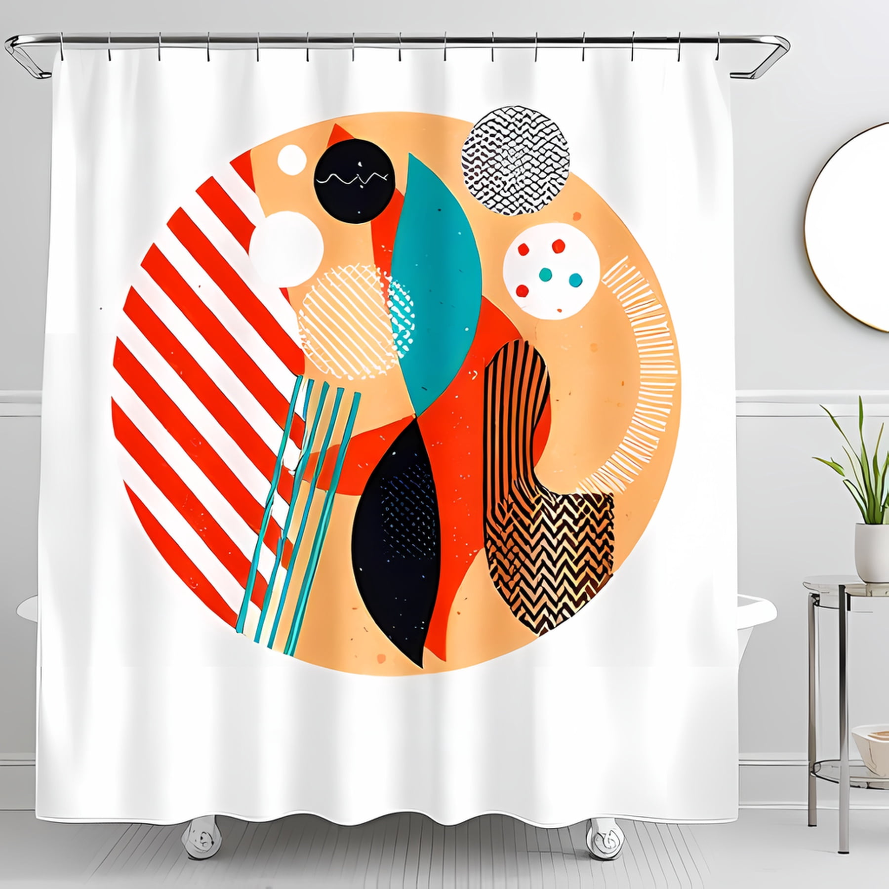 Vibrant Mid-Century Modern Shower Curtain with Bold Geometric Motifs ...