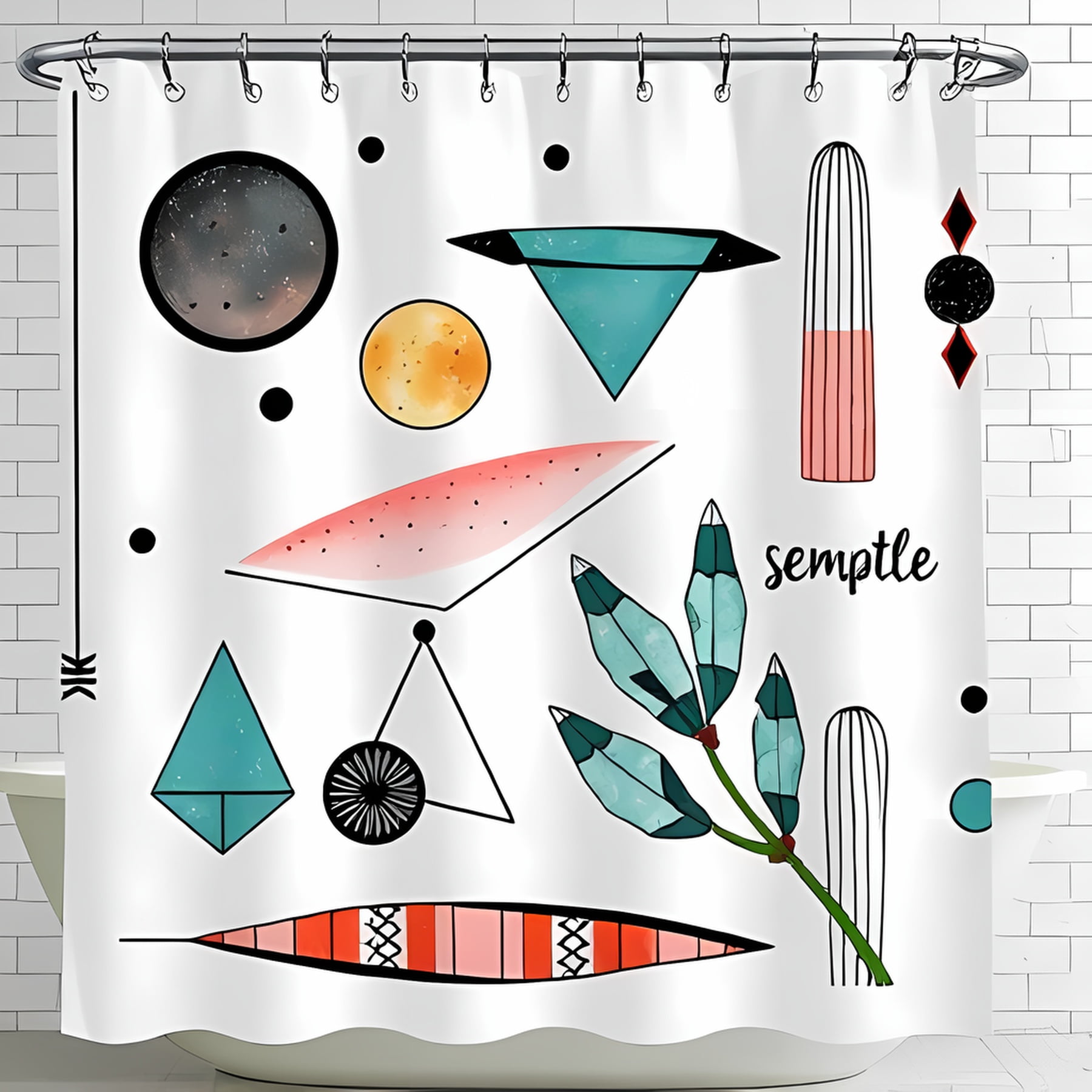 Vibrant Mid-Century Modern Shower Curtain with Geometric Shapes & Forms ...