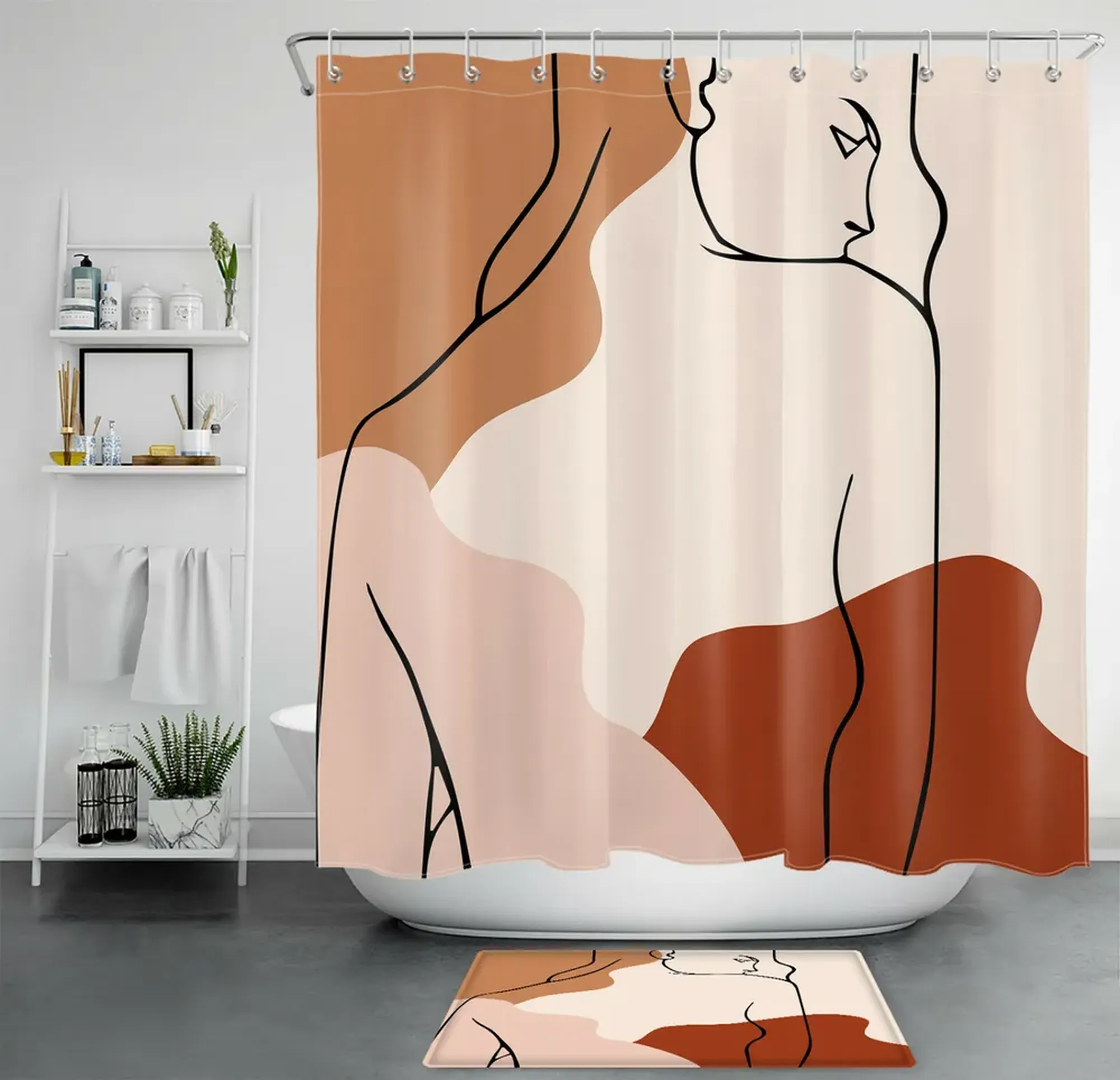 Vibrant Minimalism Artistic Girl Lines Shower Curtain Set Elevate