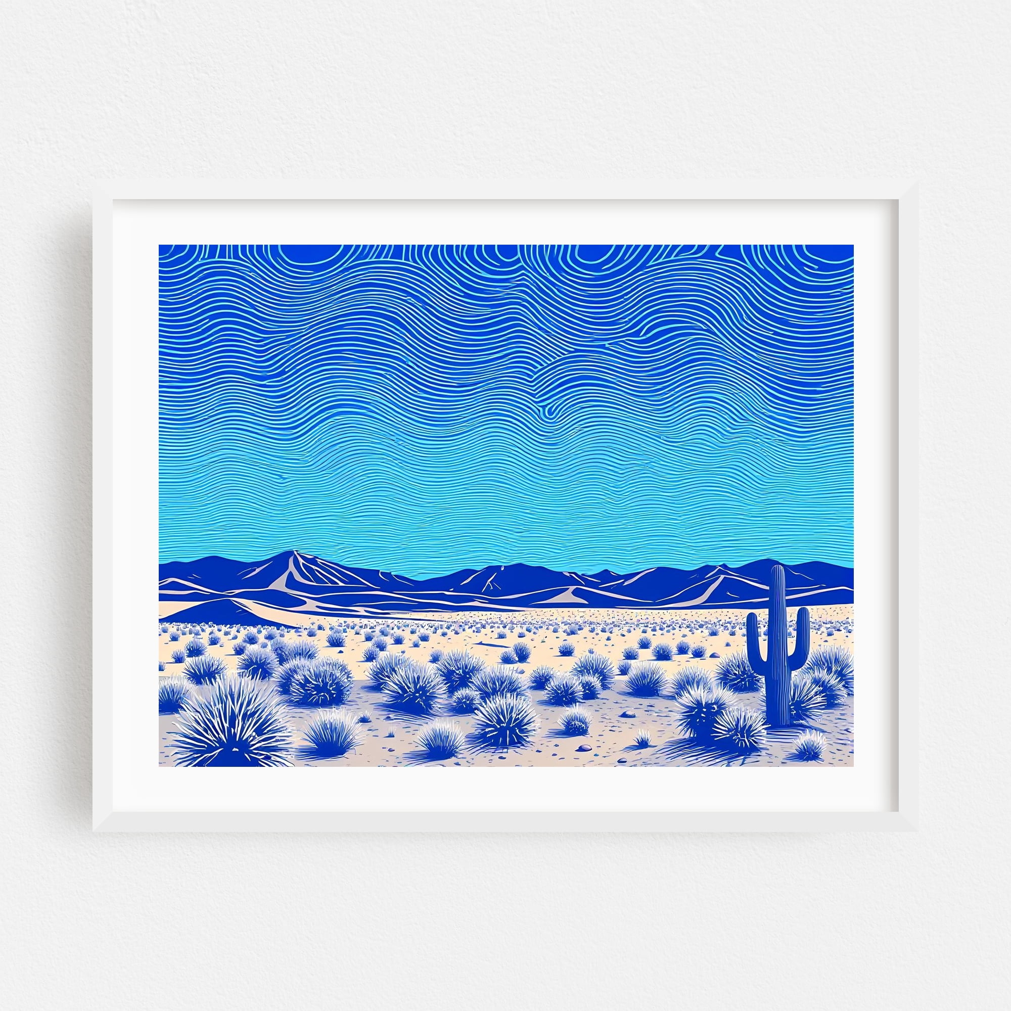 A Vibrant Mirage in Electric Blues - Illustration Desert Cactus ...