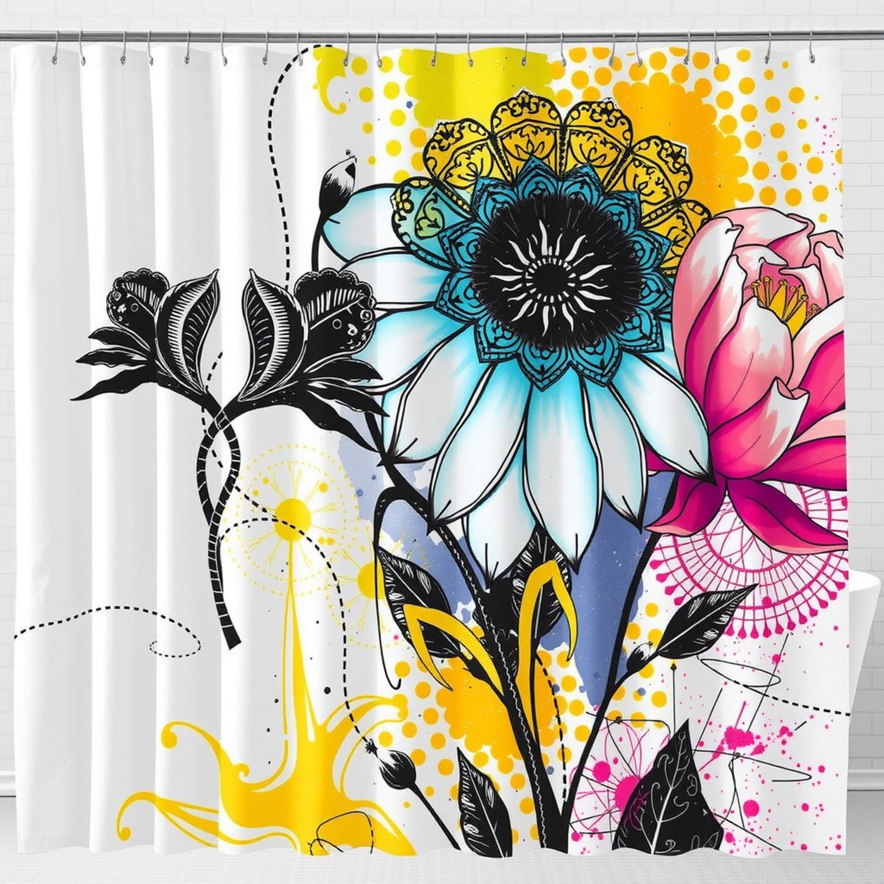 Vibrant Modern Floral Shower Curtain - Bright Colors Abstract Design ...