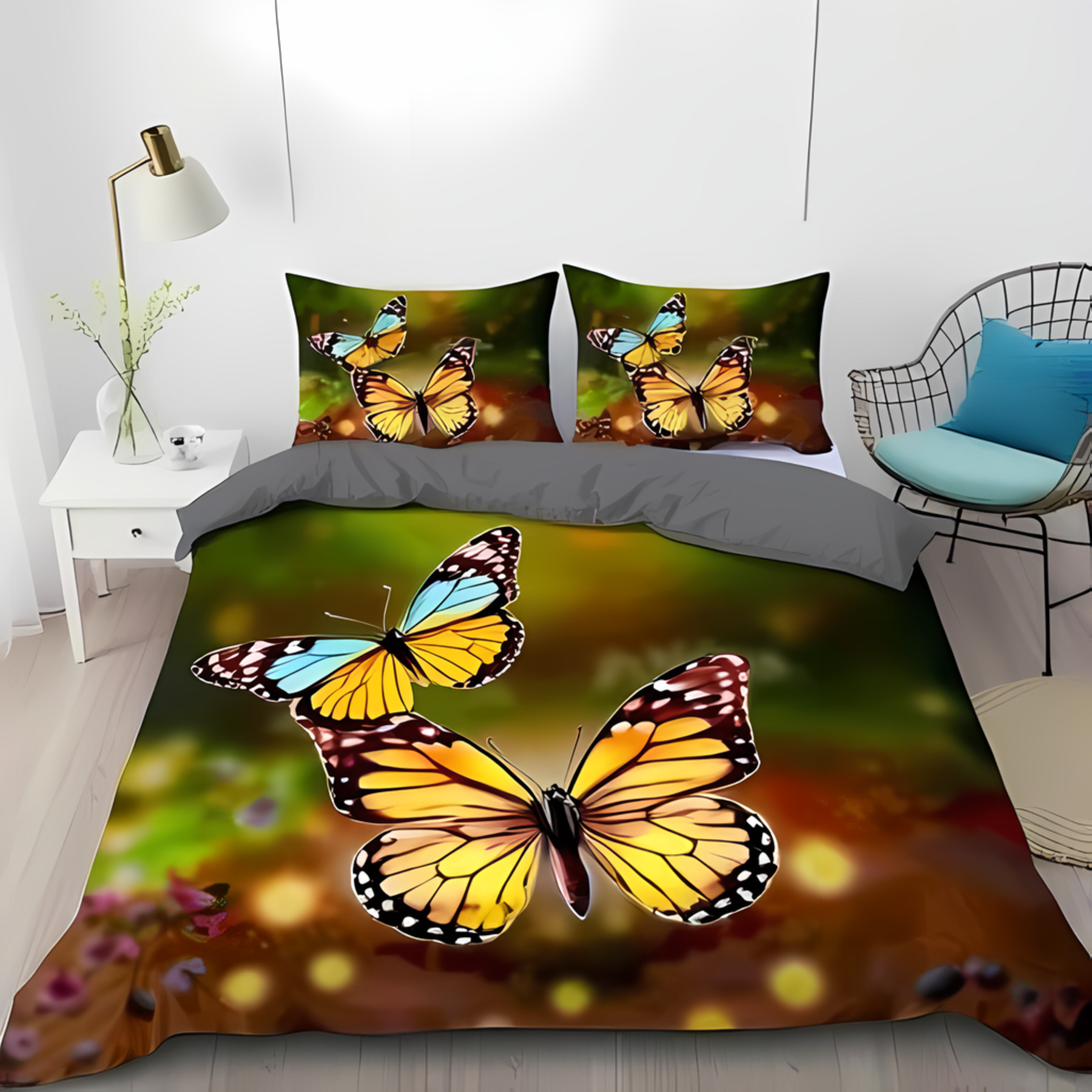 Vibrant Monarch Butterfly Comforter Set Whimsical Bedding for Romantic ...