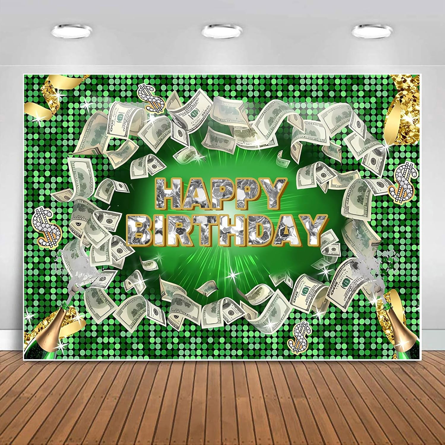Vibrant Money Theme Backdrop Money Birthday Decorations,Glitter Green ...
