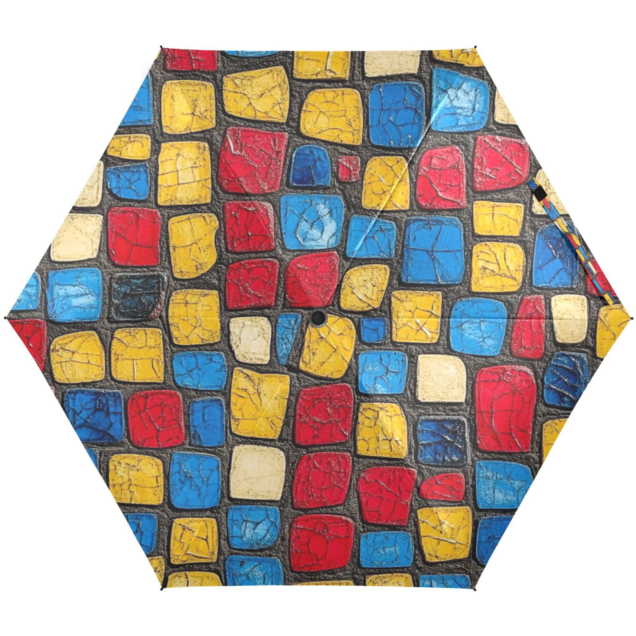 Vibrant Mosaic Tiles Umbrellas for Sun Auto Open Close UV50+ Waterproof ...