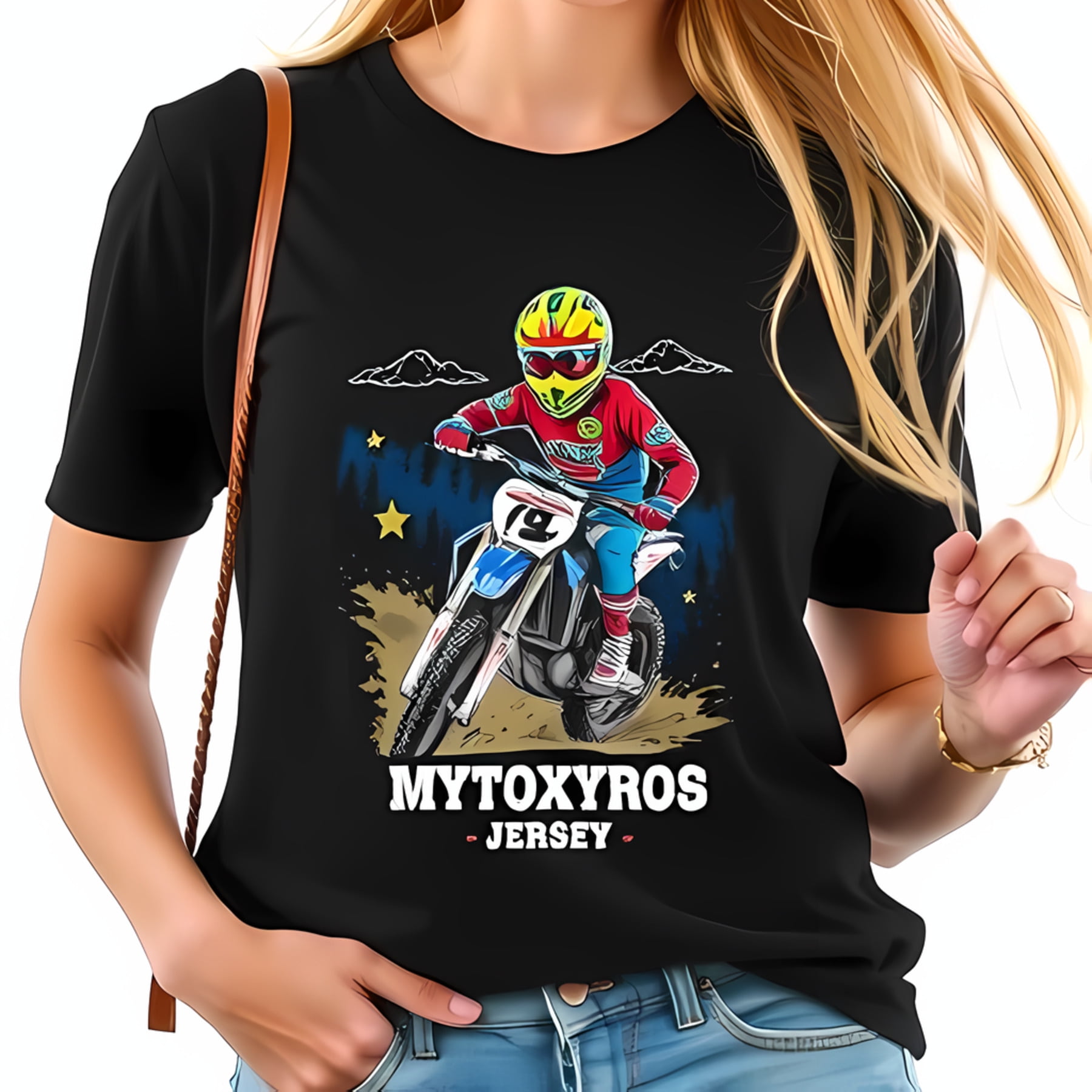 Vibrant Motocross Rider Graphic Black Cotton Short Sleeve T-Shirt ...