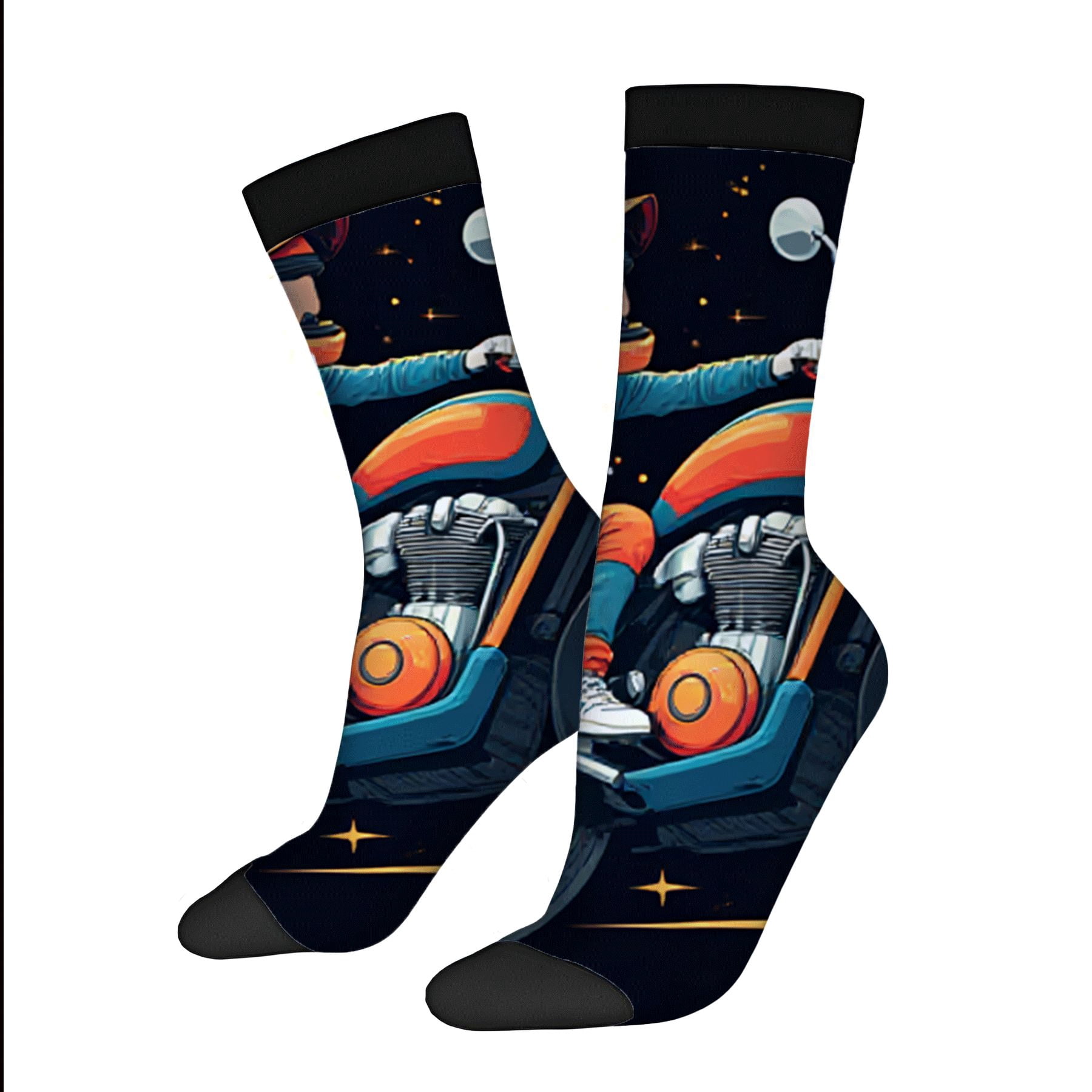 Vibrant Motorcycle Design Socks - 2 Pairs of Unisex Trendy Socks with ...