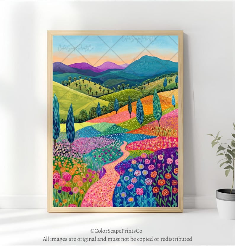 Vibrant Mountain Landscape Print Abstract Floral Landscape Art Sunset ...