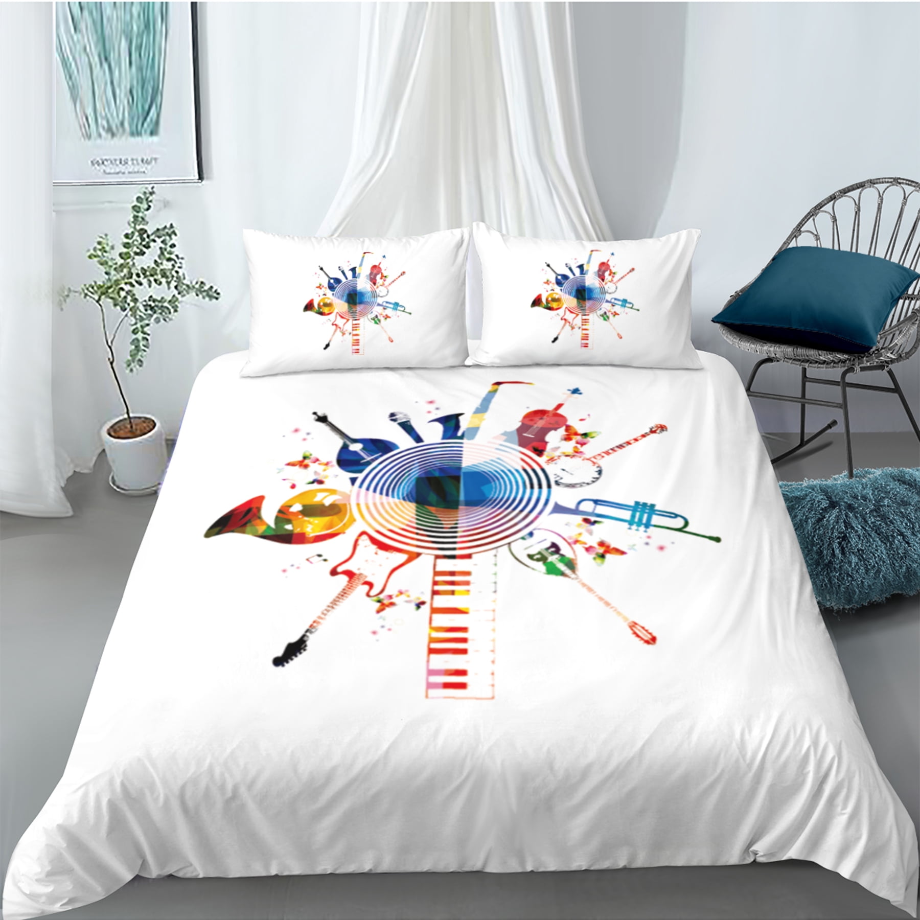Vibrant Musical Instruments Bedding Set Modern Watercolor Design for ...