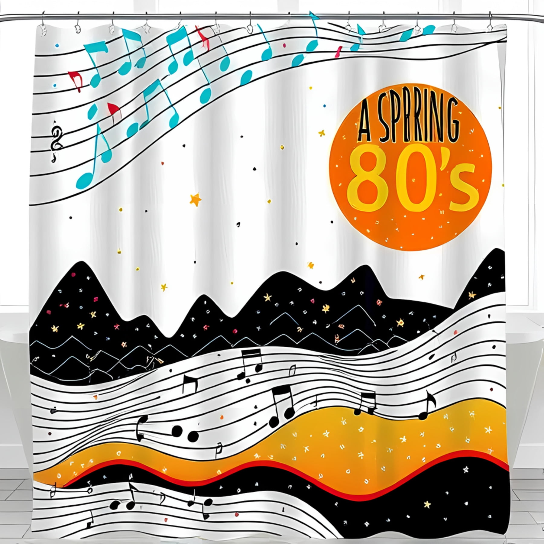 Vibrant Musical Theme Shower Curtain - Night Sky with Stars Orange ...