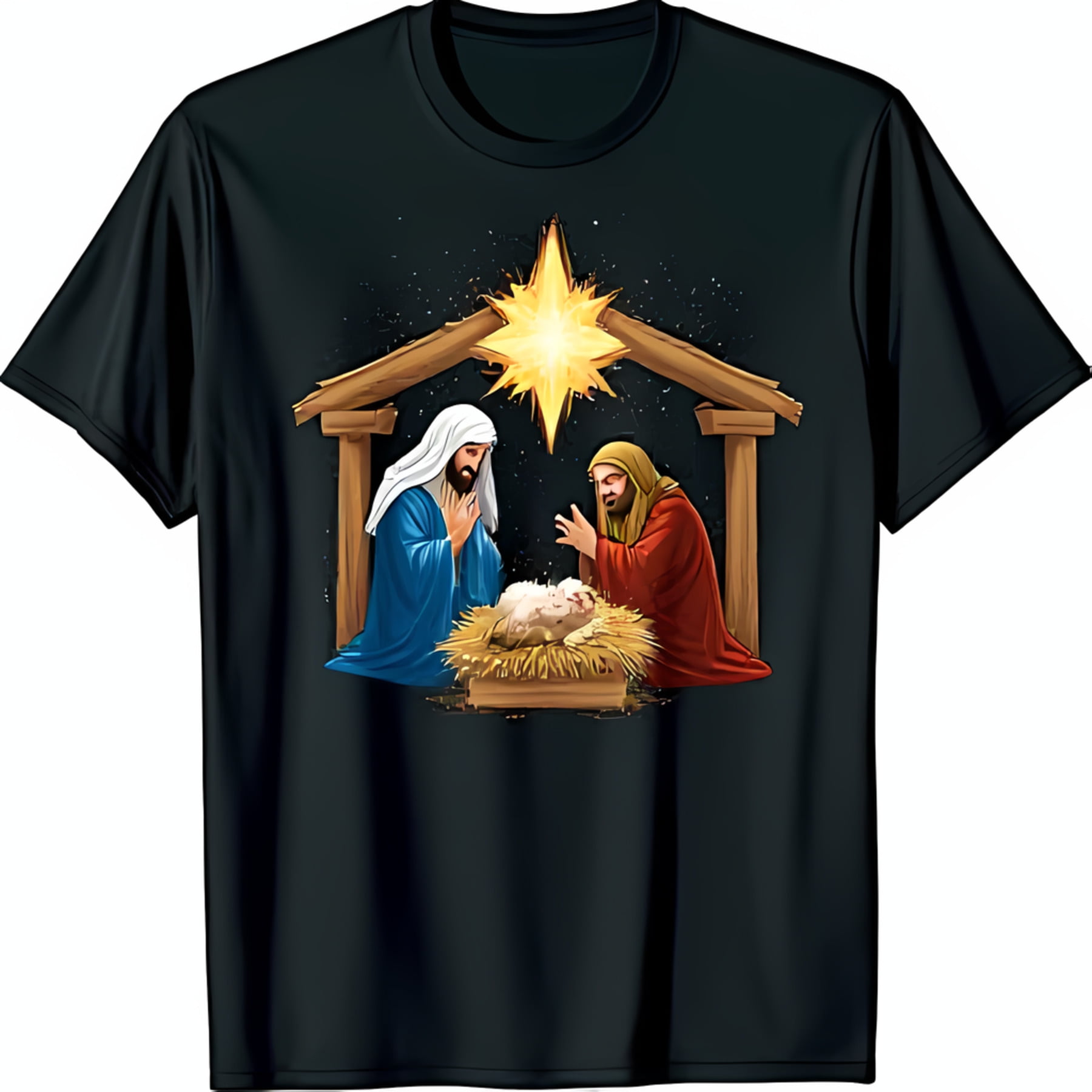 Vibrant Nativity Scene Black T-Shirt Design - Walmart.com