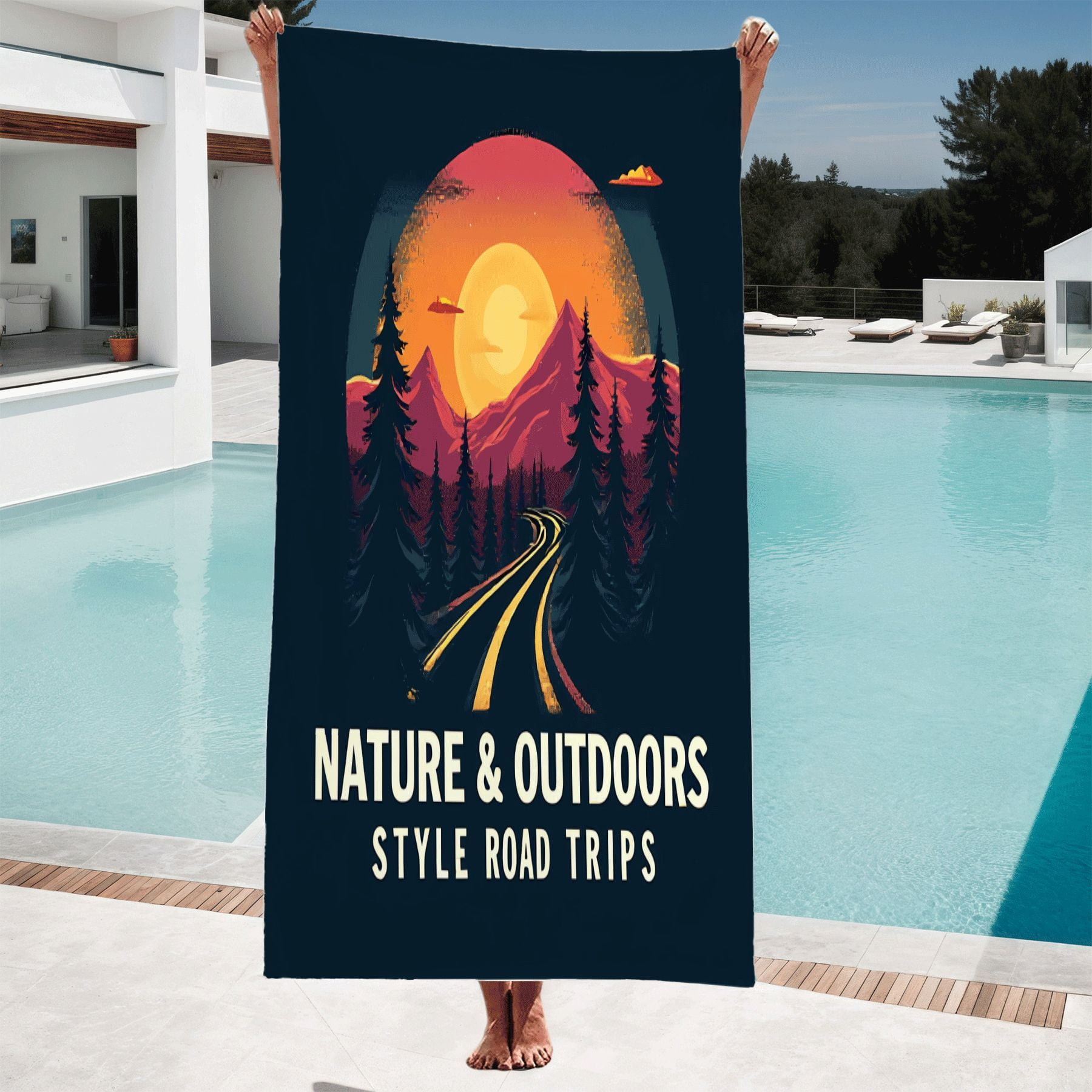 Vibrant Nature-Inspired Beach Towel - Scenic Forest & Sun Design ...