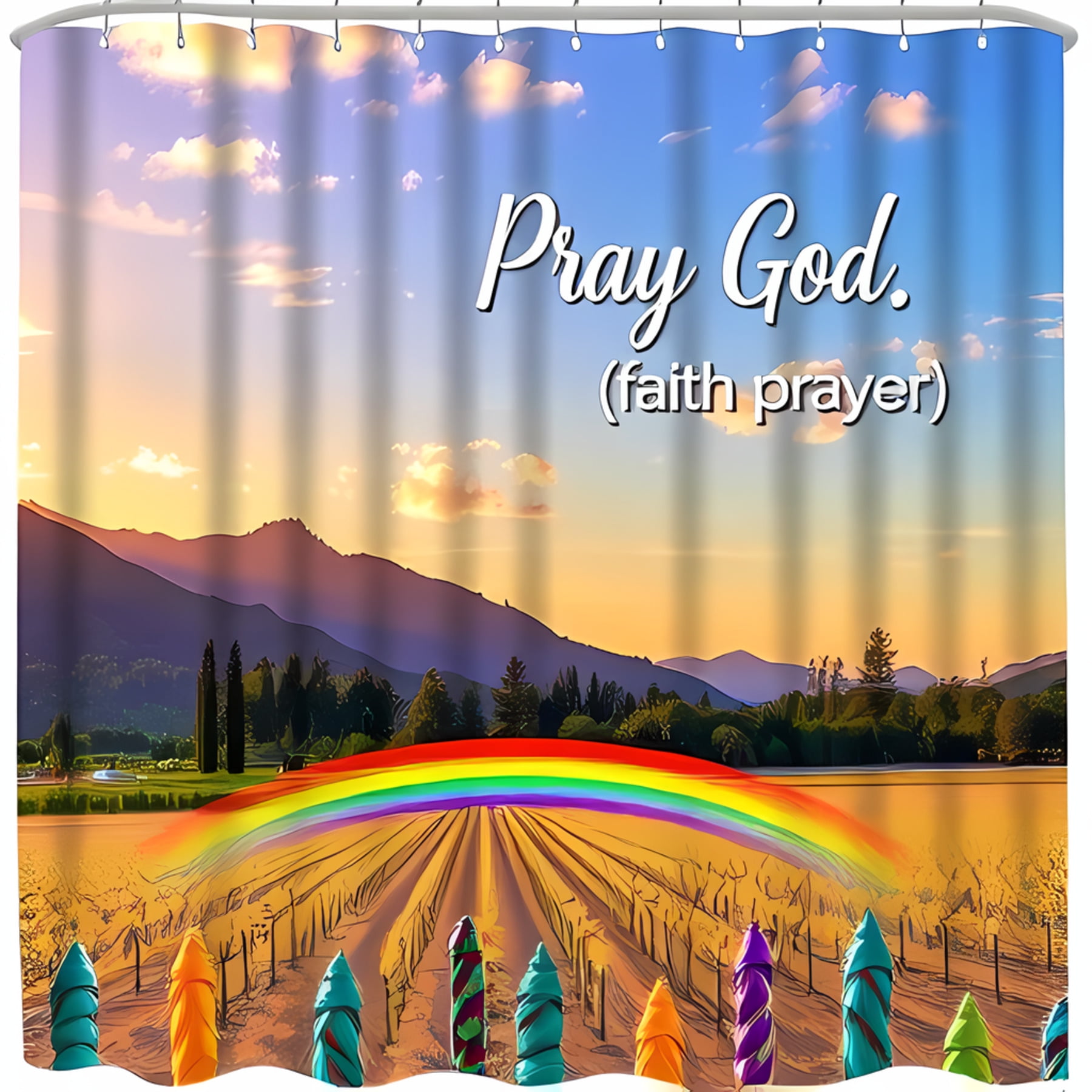 Vibrant Nature Inspired Shower Curtain with Rainbow Rolling Hills and ...