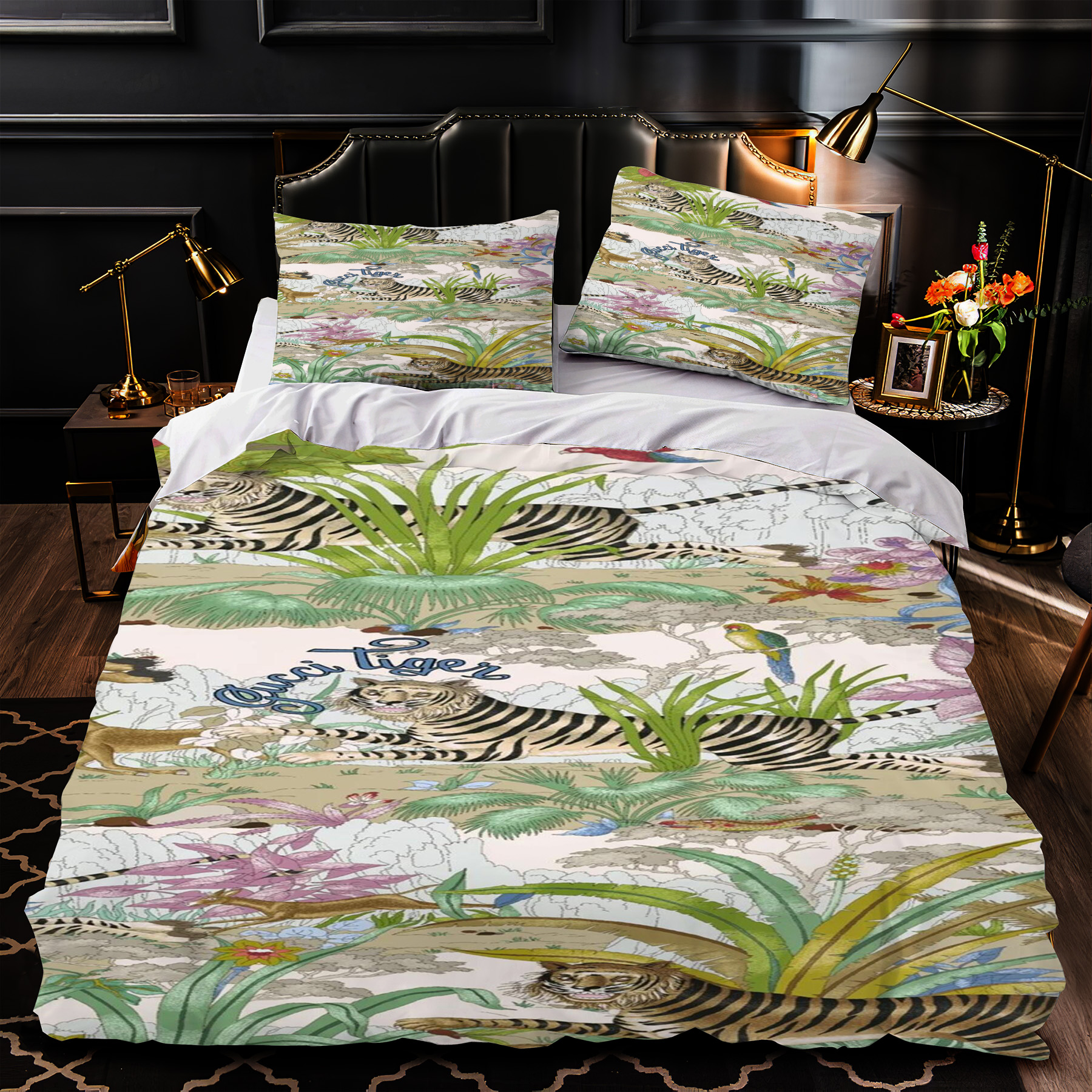 Vibrant Nature-Themed 3-Piece Duvet Cover Set with Tigers Birds ...