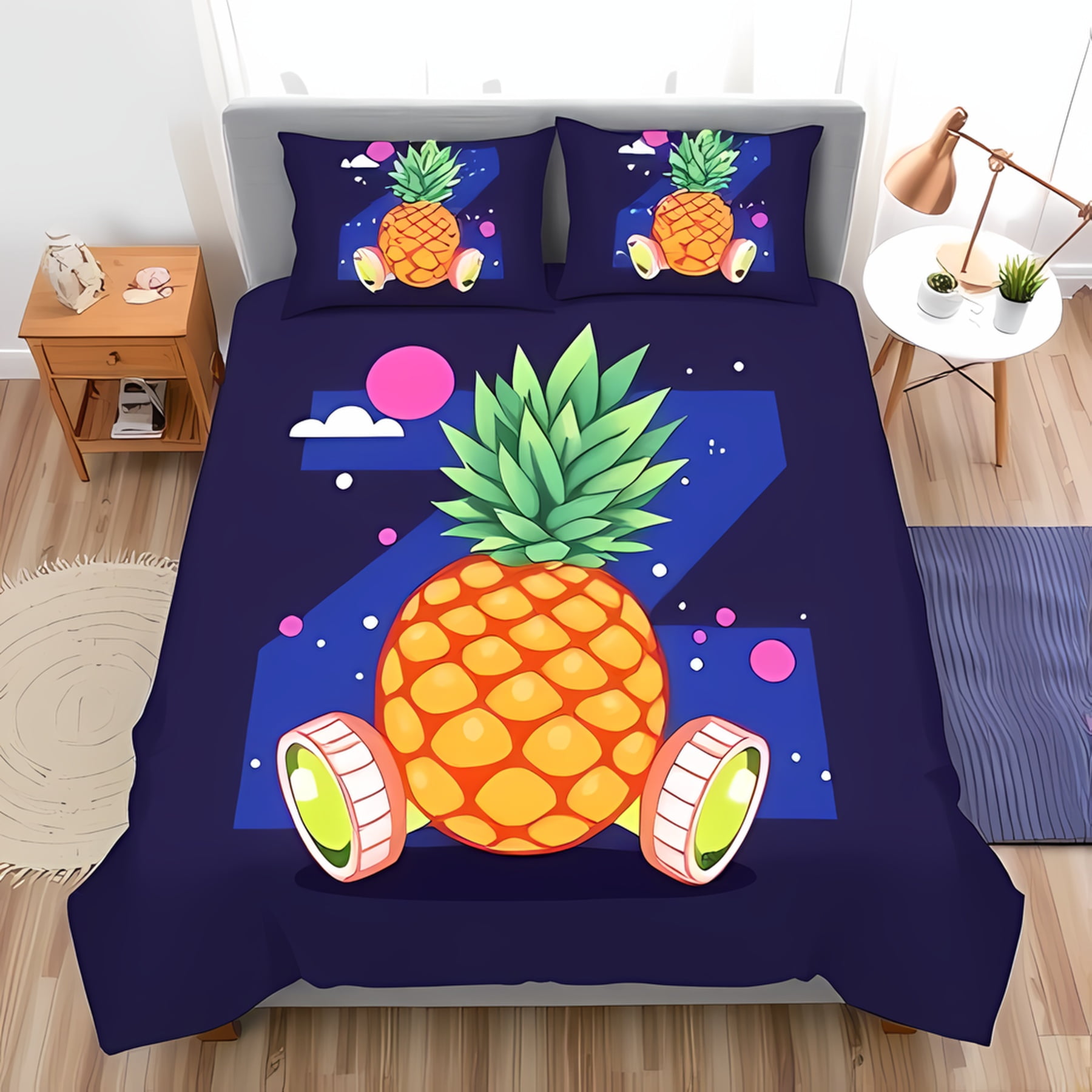 Vibrant Navy Blue 3-Piece Duvet Cover & Pillowcase Set with Playful ...