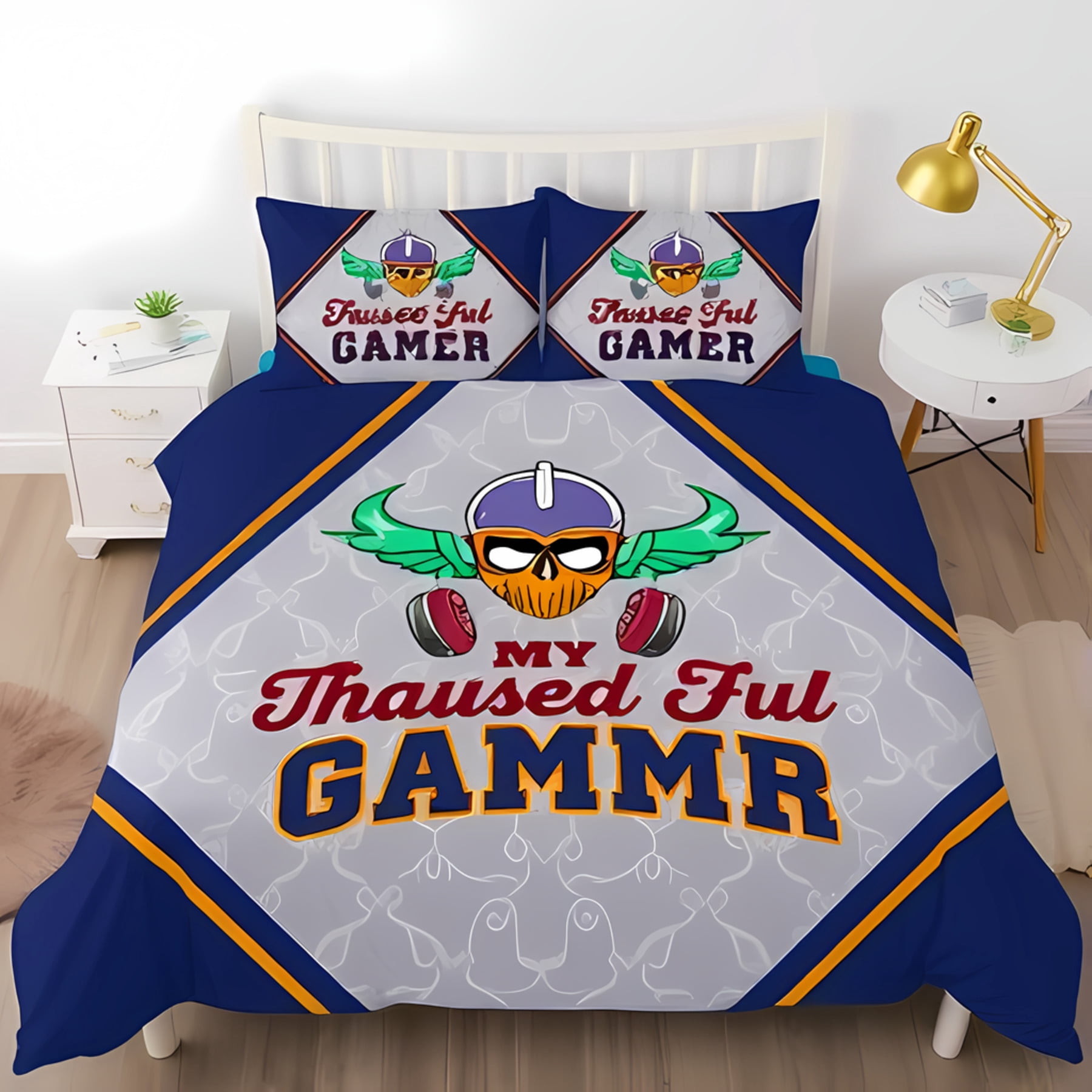 Vibrant Navy Blue 3-Piece Duvet Cover Set with Playful Design Bright ...