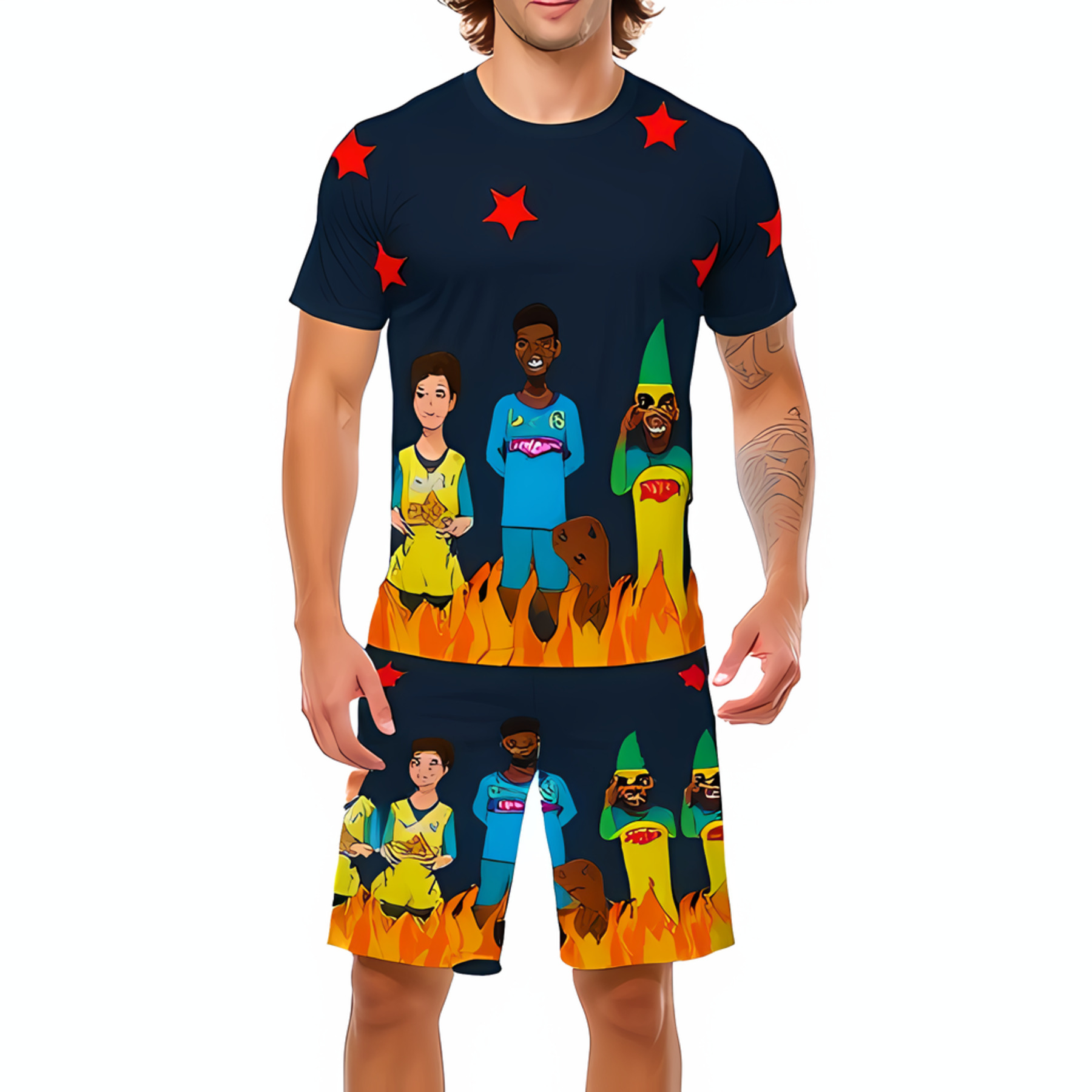 Vibrant Navy Blue Athletic T-Shirt and Shorts Set with Playful Cartoon ...
